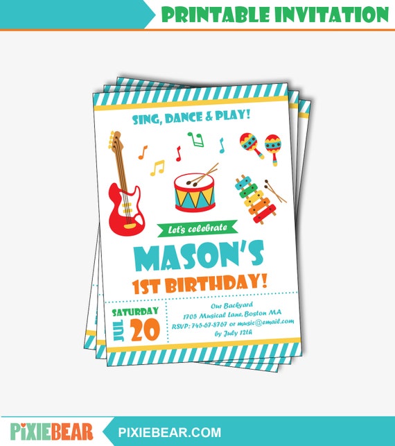 Music Party Invitation - Printable Music Birthday Invitation Template ...