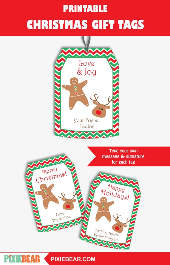 Printable Christmas Tag - Gingerbread Man & Reindeer Gift Tag ...
