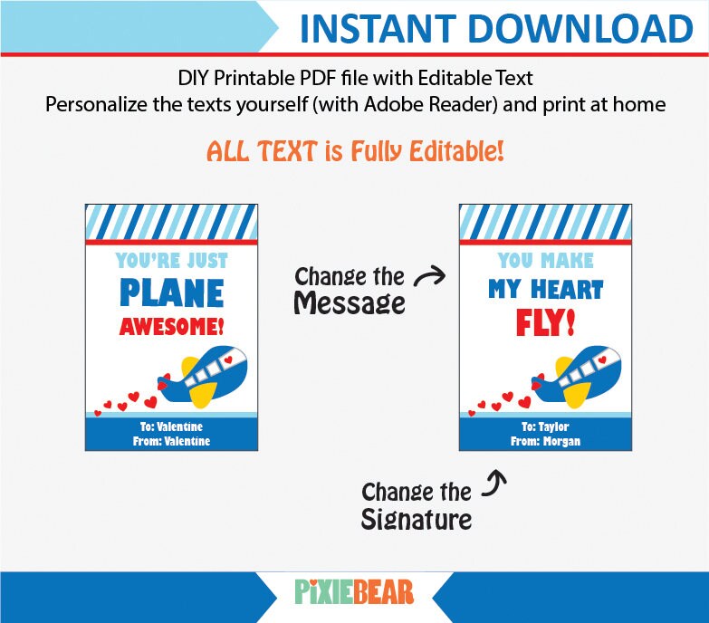 Airplane Valentines Card Airplane Valentine Printable | Etsy