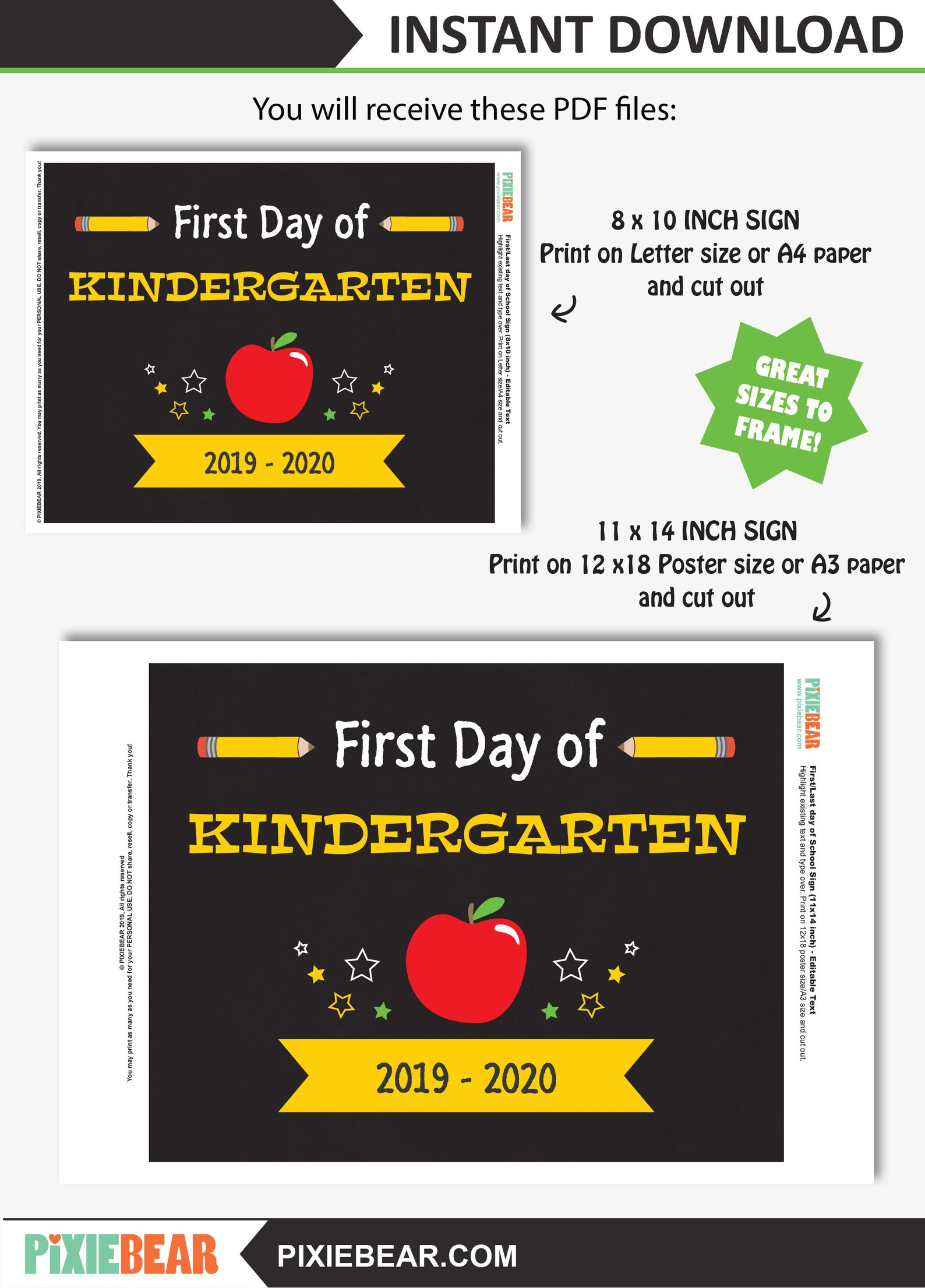 First Day of Kindergarten Sign Printable Back to School Sign - Etsy