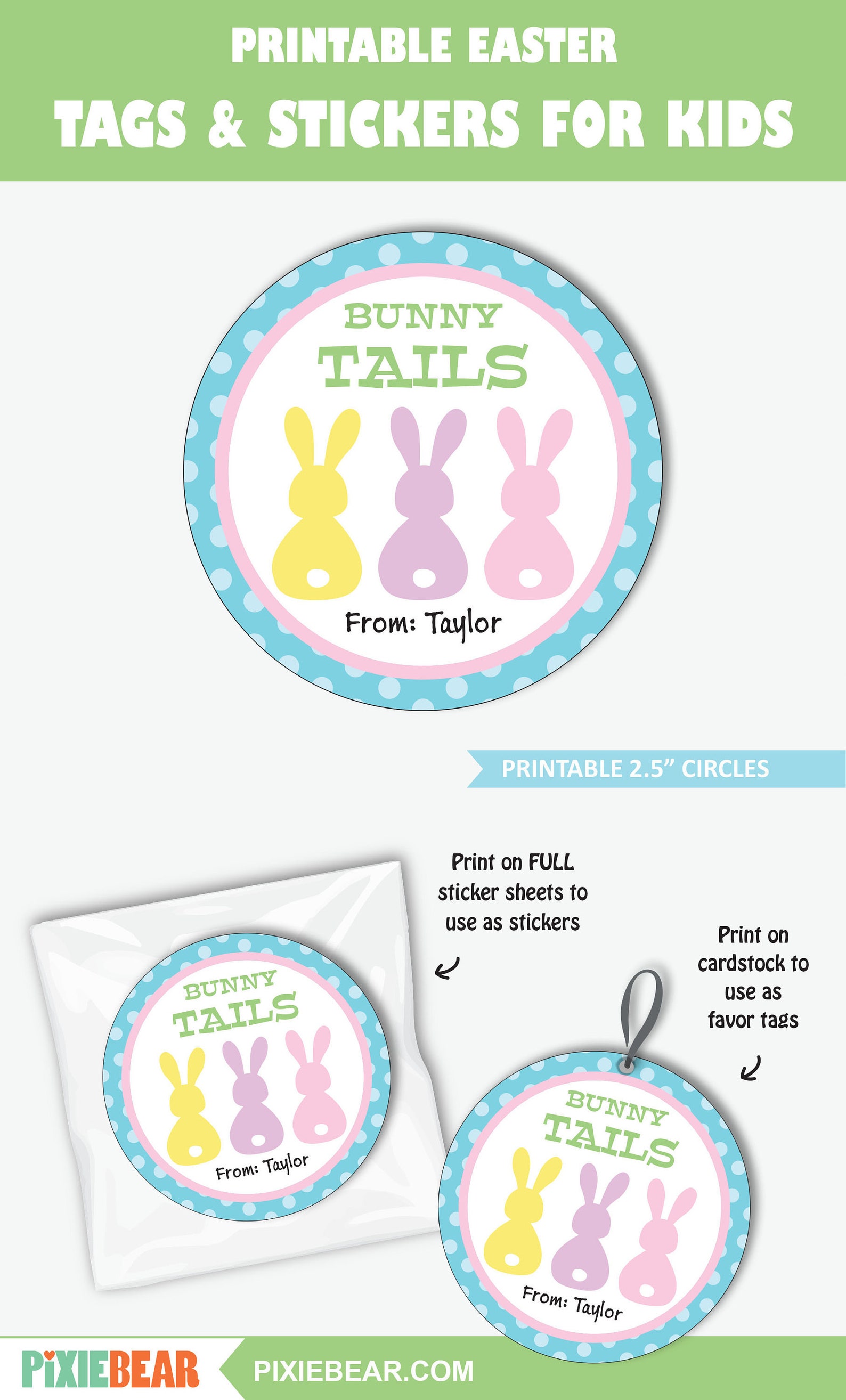 Easter Bunny Tails Labels, Printable Easter Bunny Stickers ...