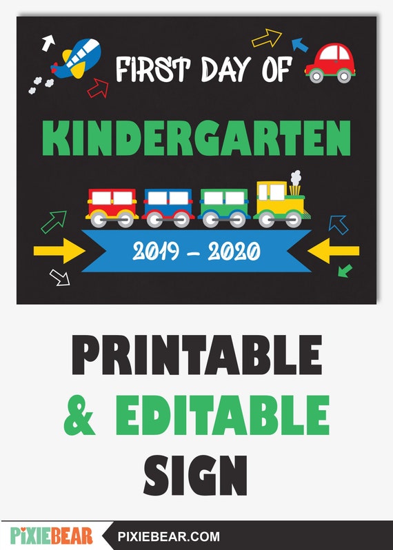 First Day of Kindergarten Sign, Printable Back to School Chalkboard ...
