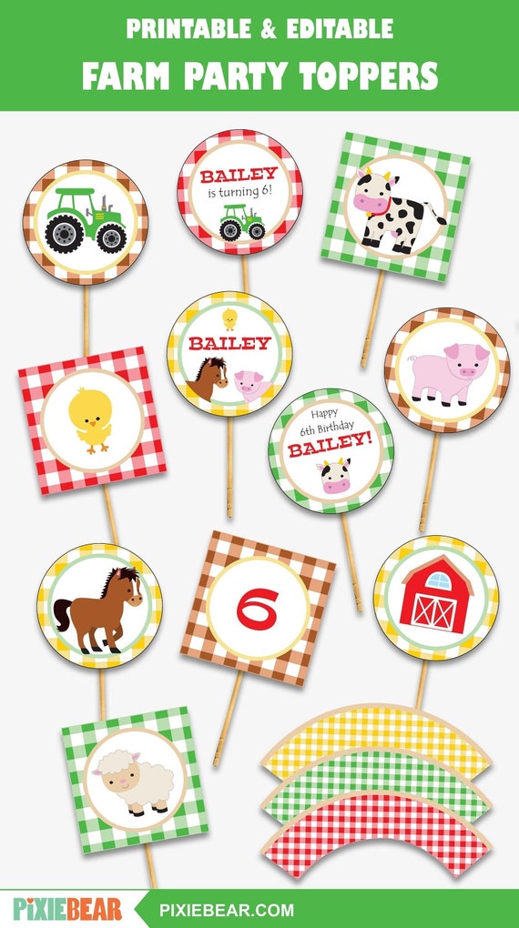 Farm Birthday Cupcake Toppers - Printable Barnyard Party Cupcake ...