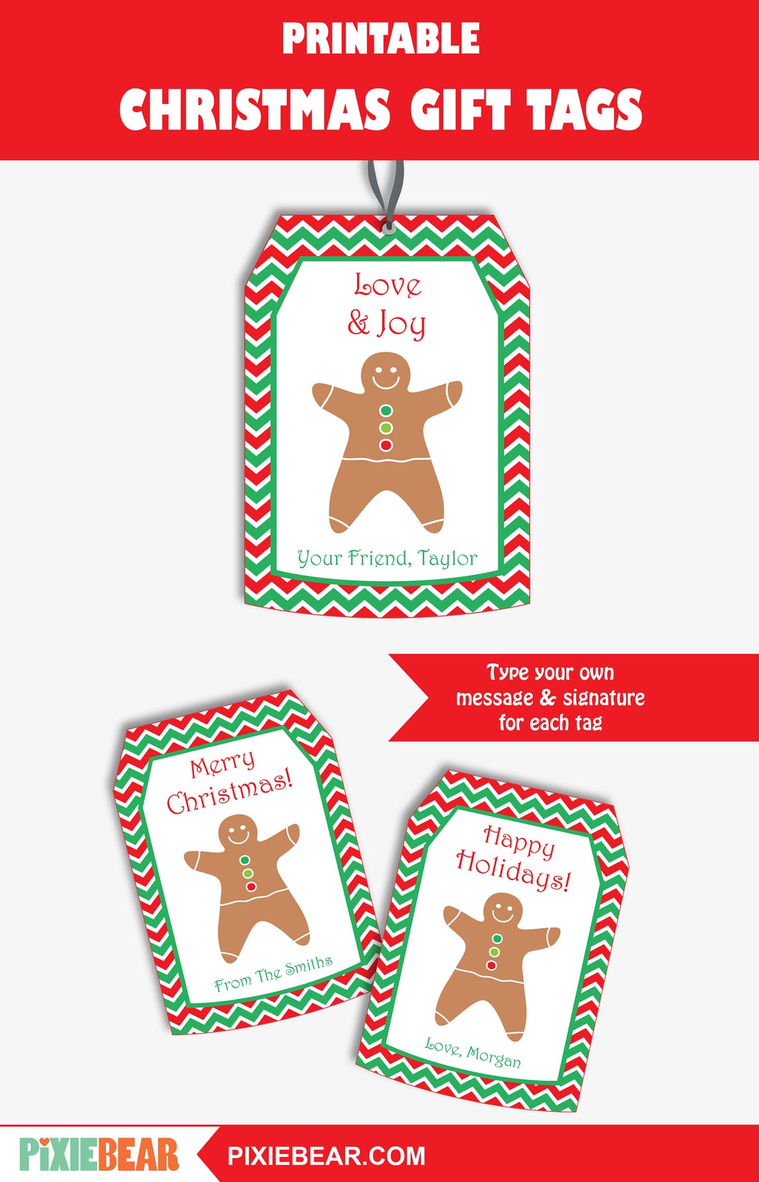 Gingerbread Man Tag Printable Christmas Gift Tag, Editable Christmas ...