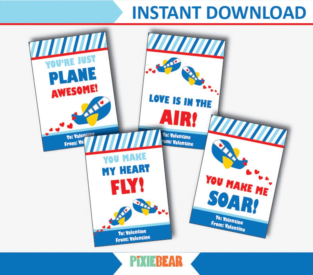 Airplane Valentines Card Airplane Valentine Printable Airplane ...