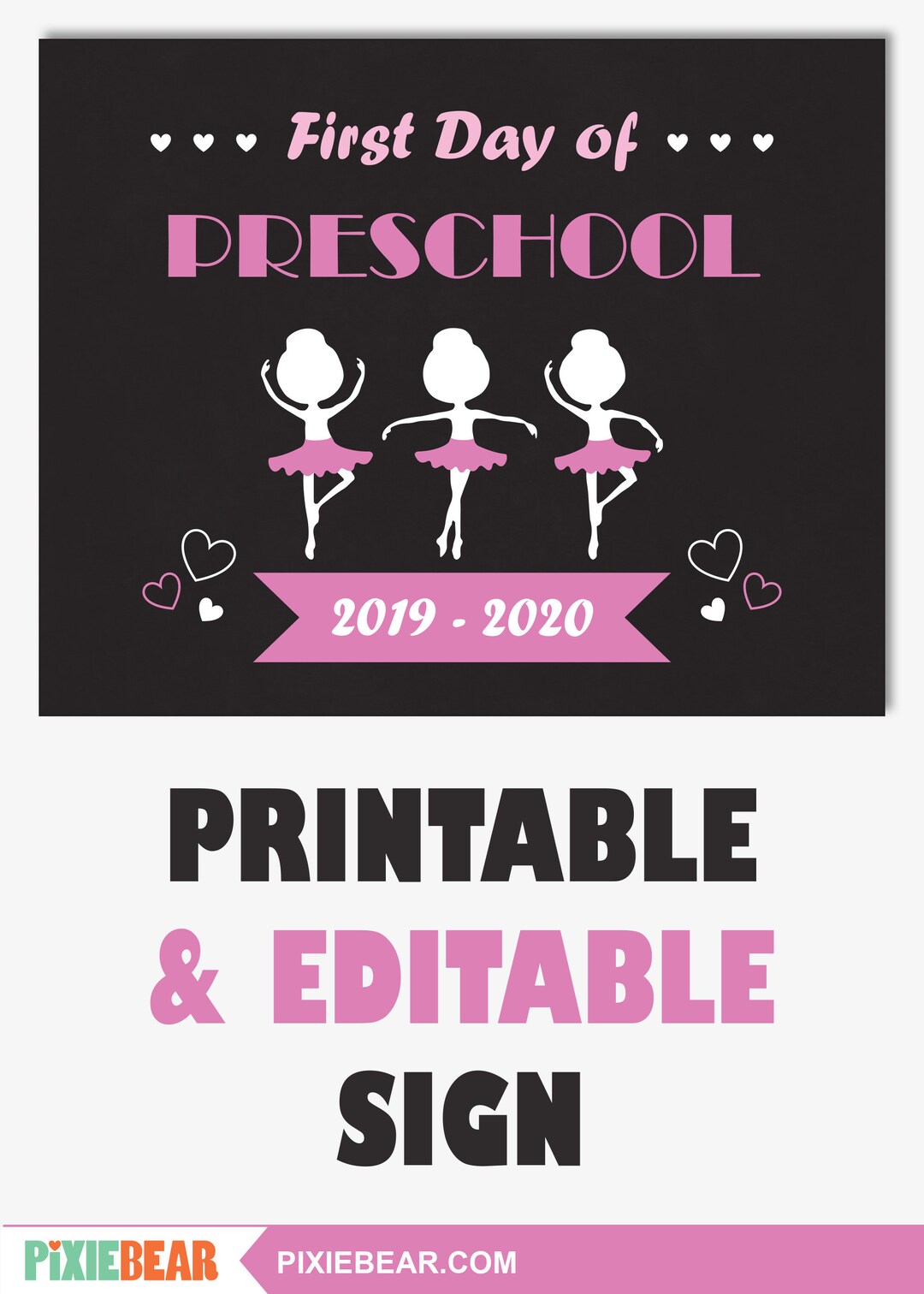 Printable First Day of Preschool Sign, Chalkboard Back to School Sign ...
