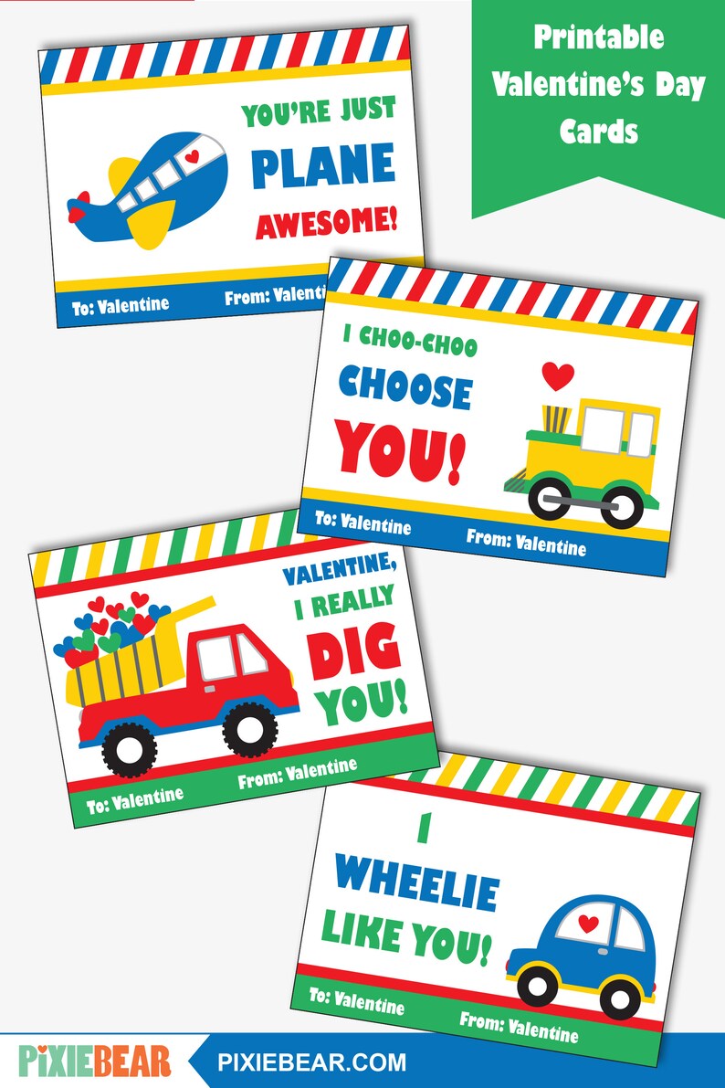 Transportation Valentine's Day Classroom Cards Printable - Etsy