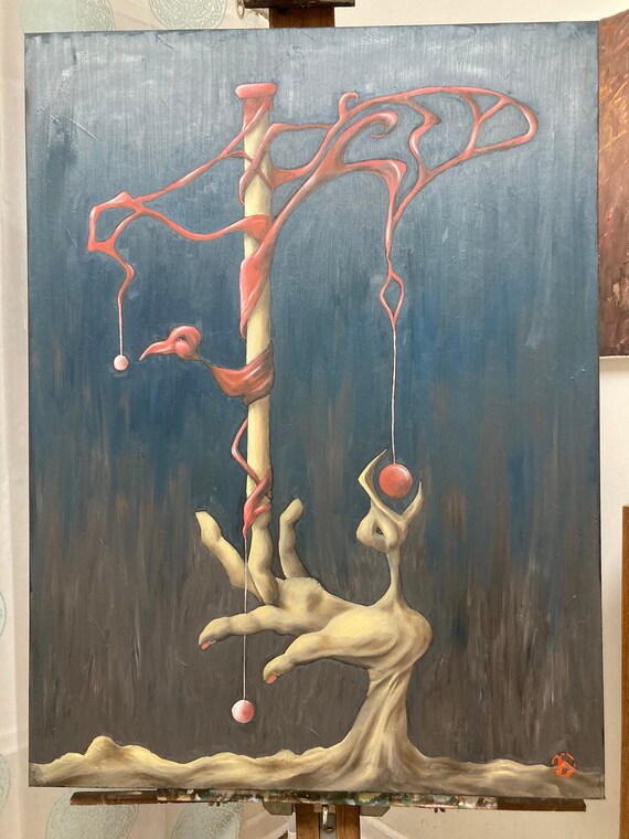 The Signpost Original Oil Painting 30x40in Surreal Bird | Etsy