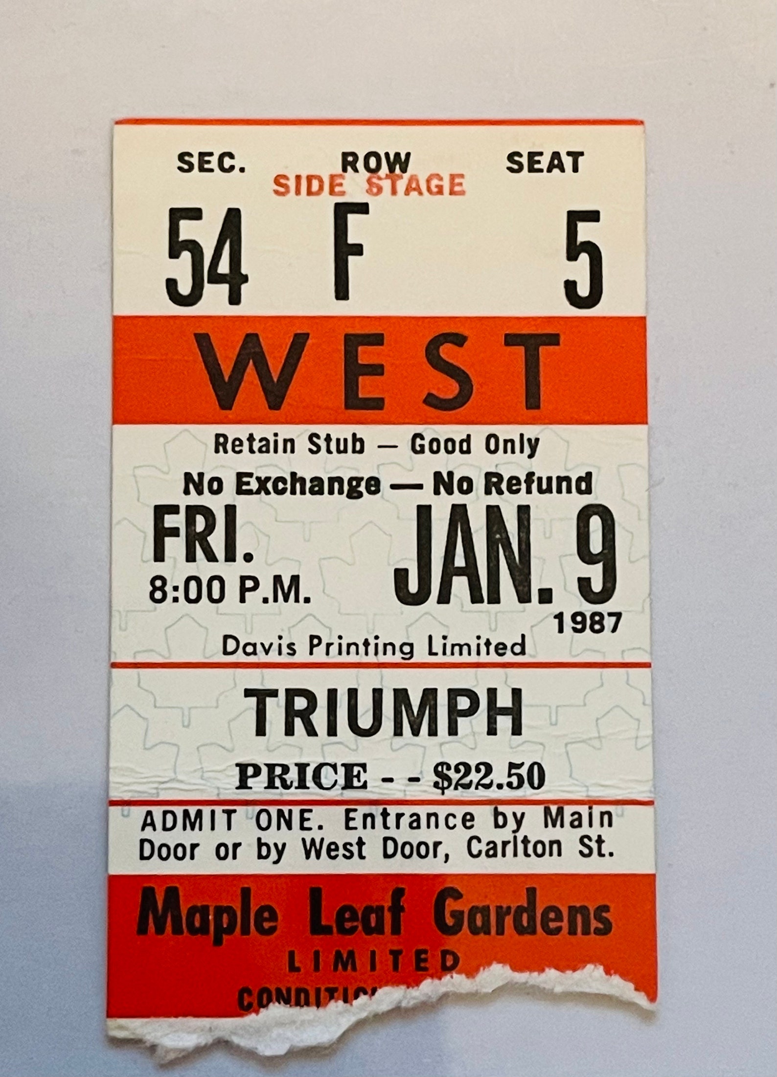 Triumph Rock Band Rare Concert Ticket Stub 1987 - Etsy
