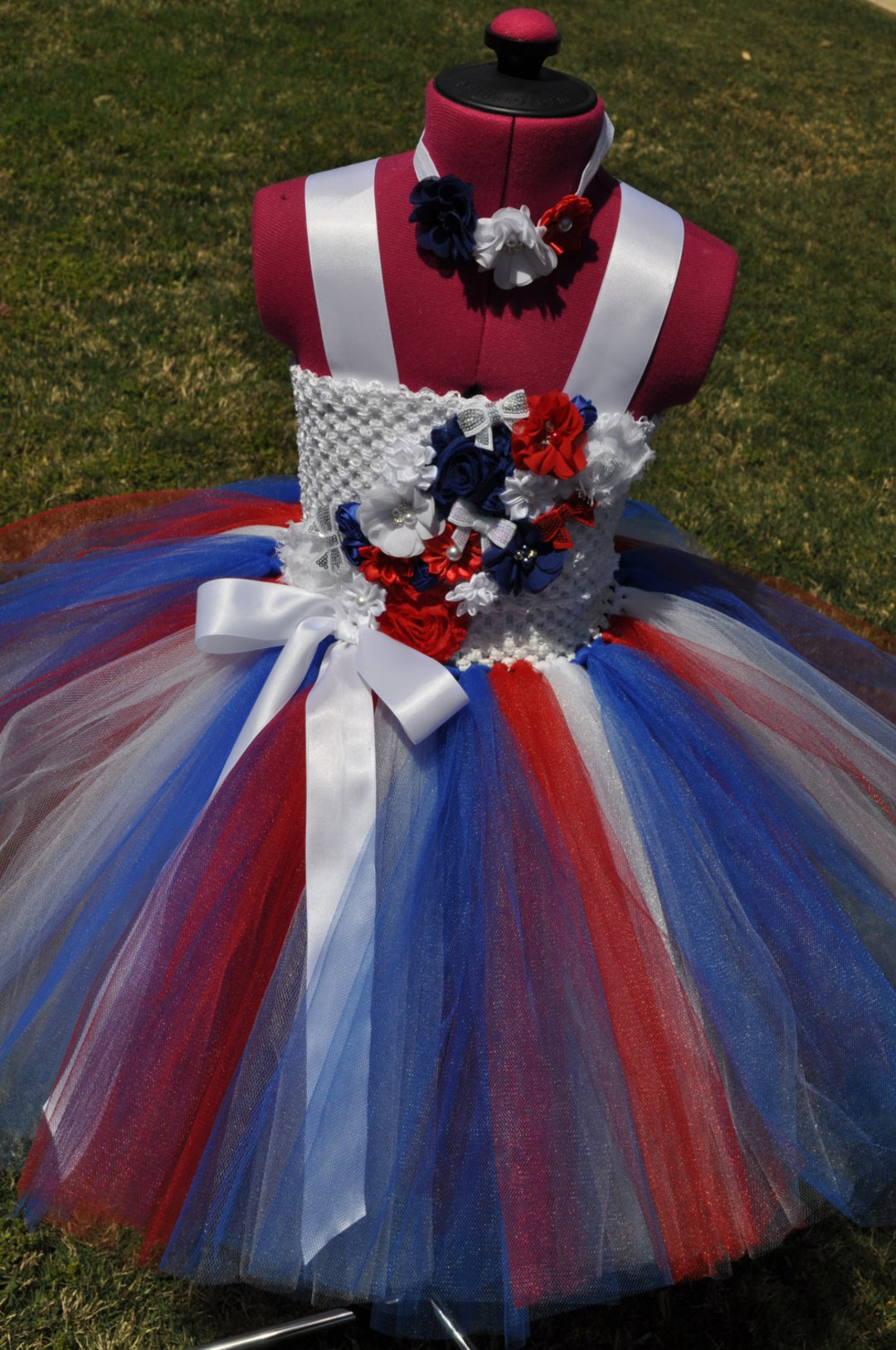 Girls Patriotic Dress, Red White Blue Toddler Dress, 4th of July Flower ...