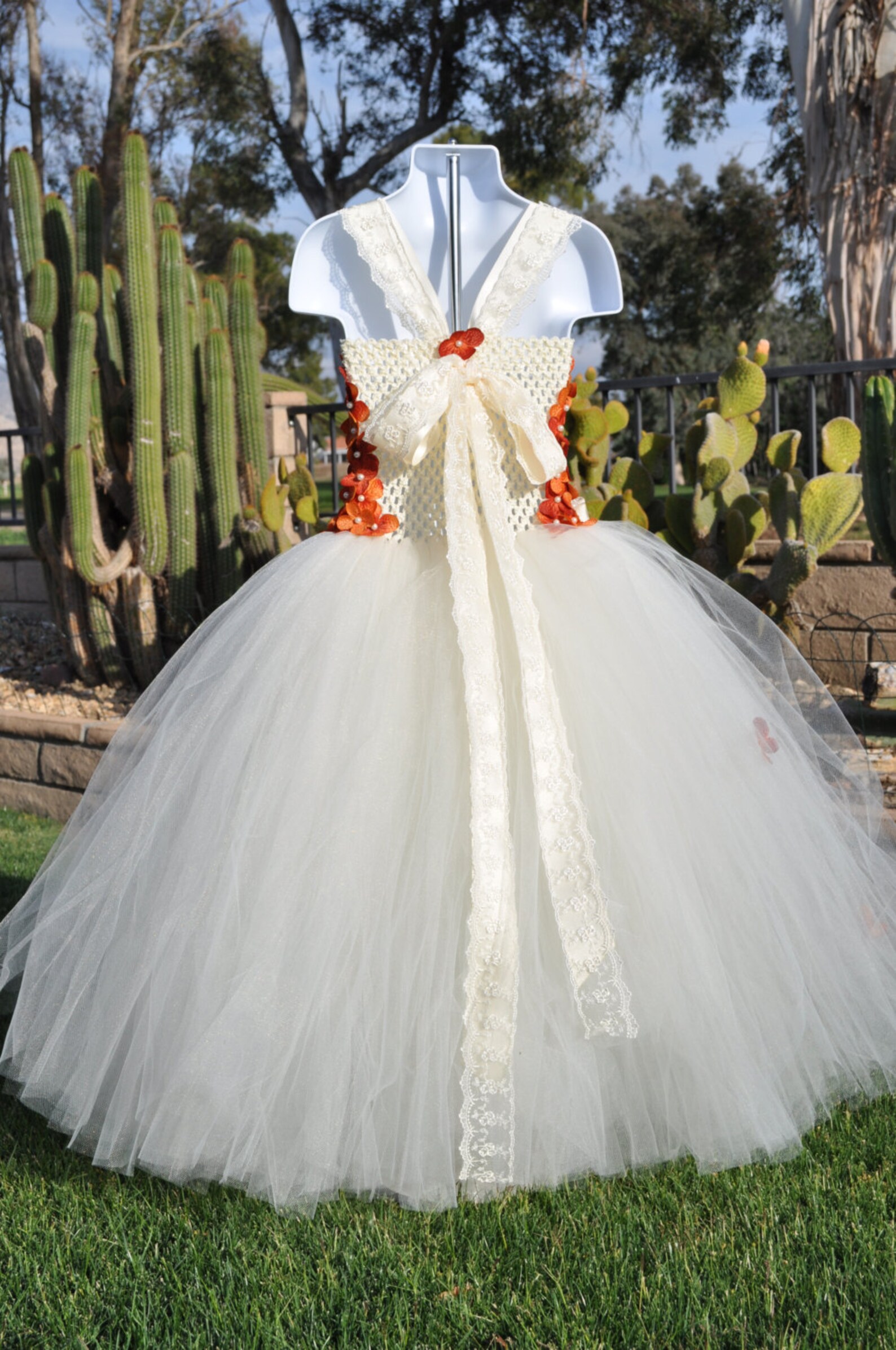 Ivory Rust Flower Girl Dress, Girls Rust Dress, Rust Ivory Lace ...