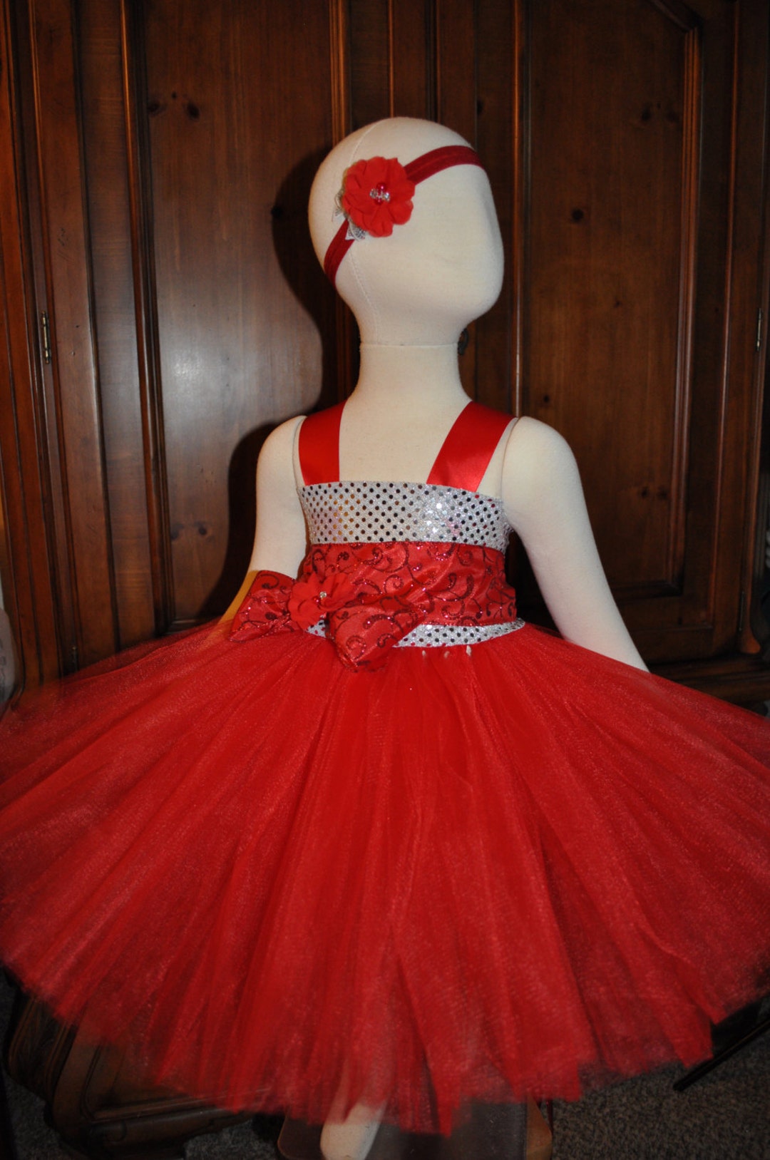 Red Silver Flower Girl Dress Girls Red Silver Dress Toddler - Etsy
