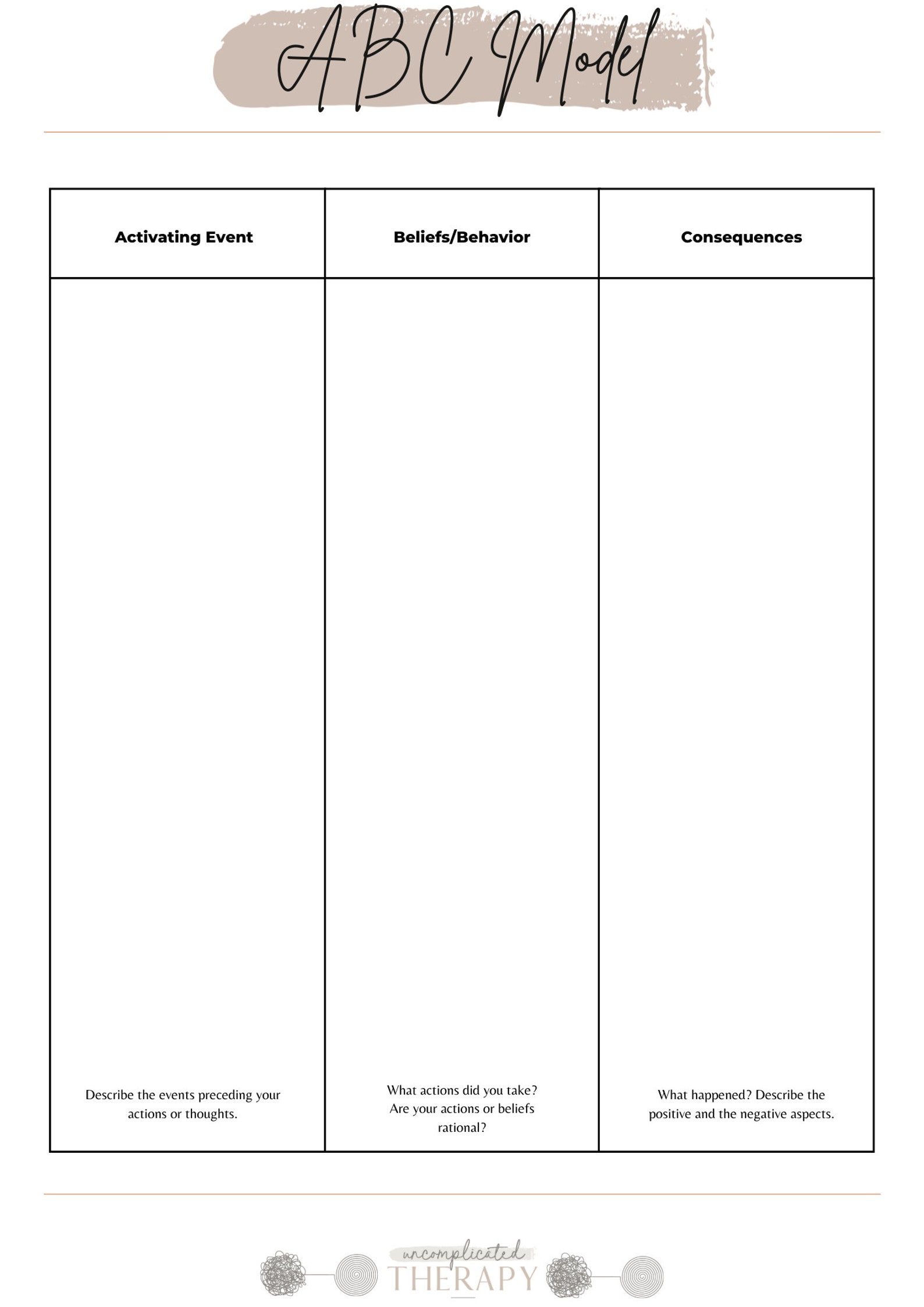 ABC Model|therapy Worksheets|counseling Resources|psychology|social ...