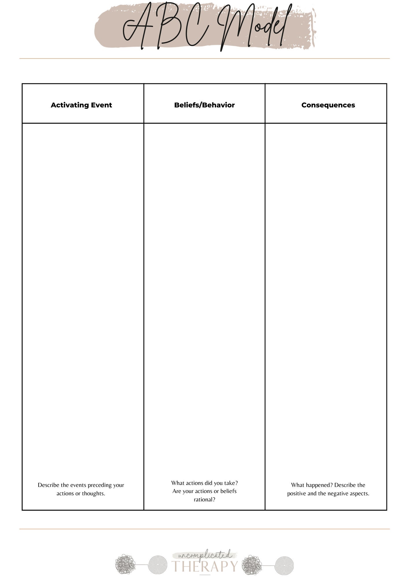 ABC Model Worksheets (2) For Therapists, Counselors, Coaches & Clients ...