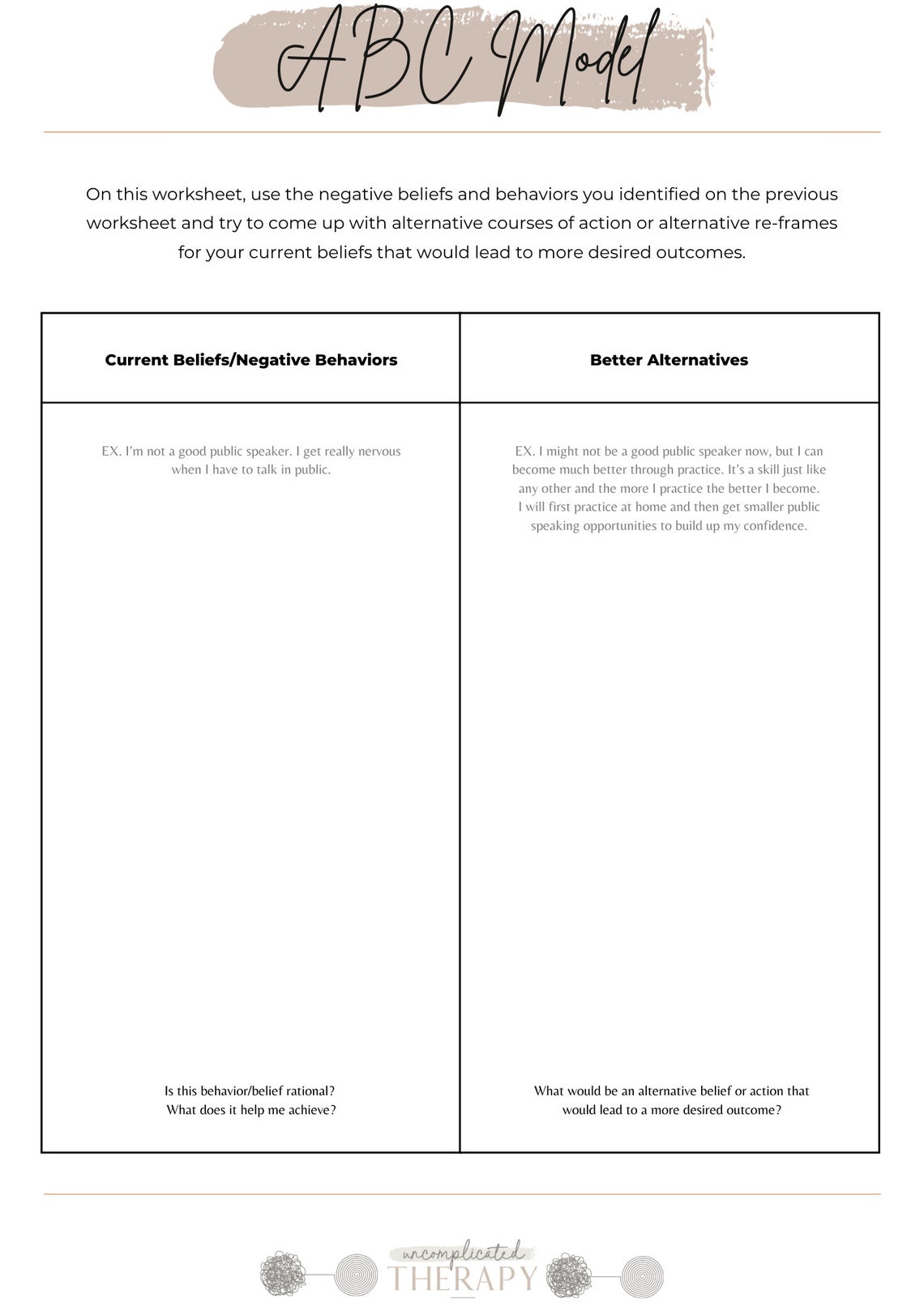 ABC Model|therapy Worksheets|counseling Resources|psychology|social ...