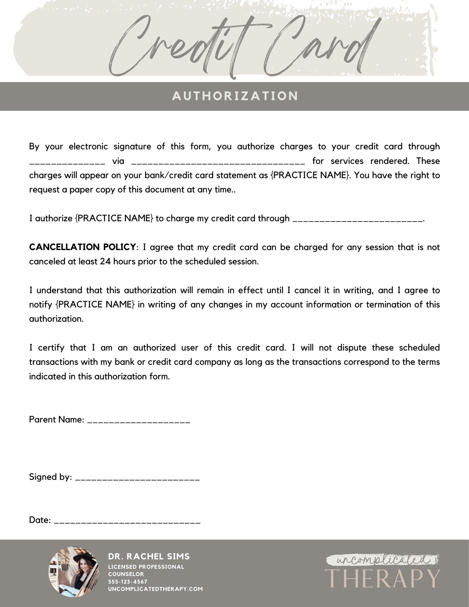 Credit Card Authorization Form, 3 Options CANVA Customizable for ...