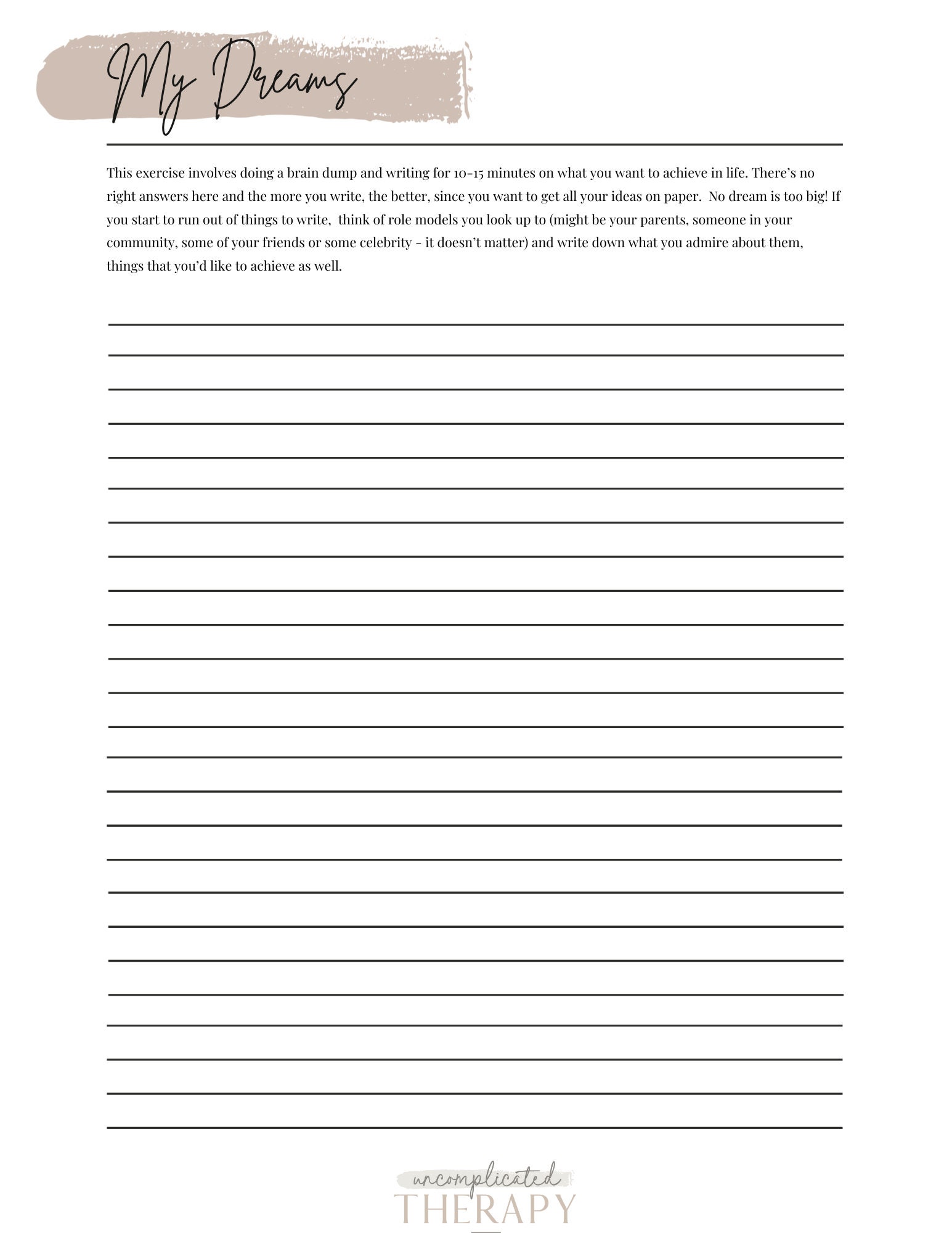 My Dreams Worksheet For Therapists, Counselors, Coaches & Clients ...