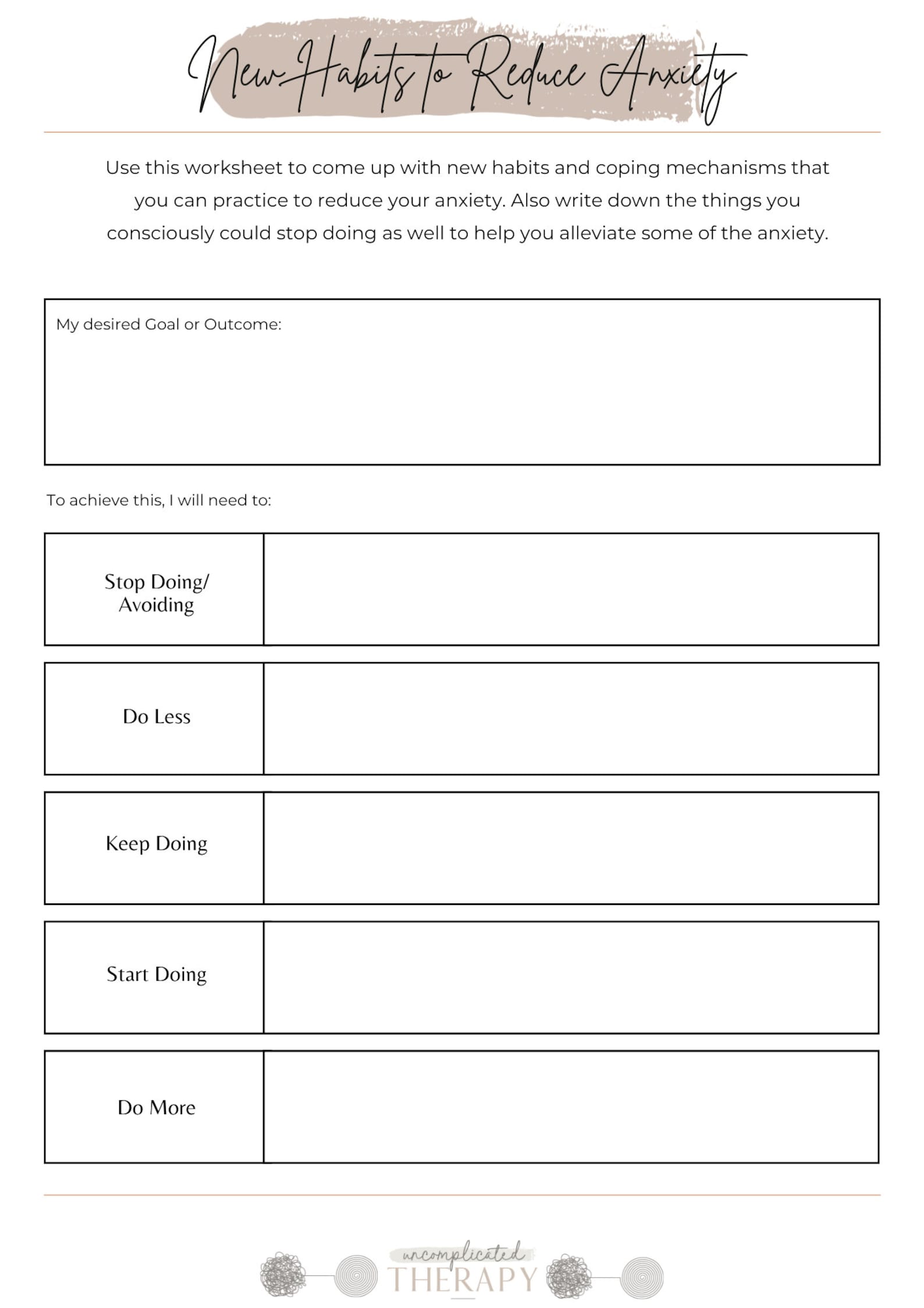 New Habits to Reduce Anxietytherapy Worksheetscounseling ...