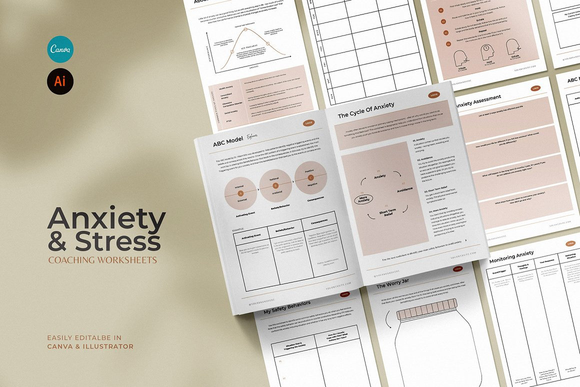 30 CANVA Stress & Anxiety Therapy Worksheets Counseling - Etsy