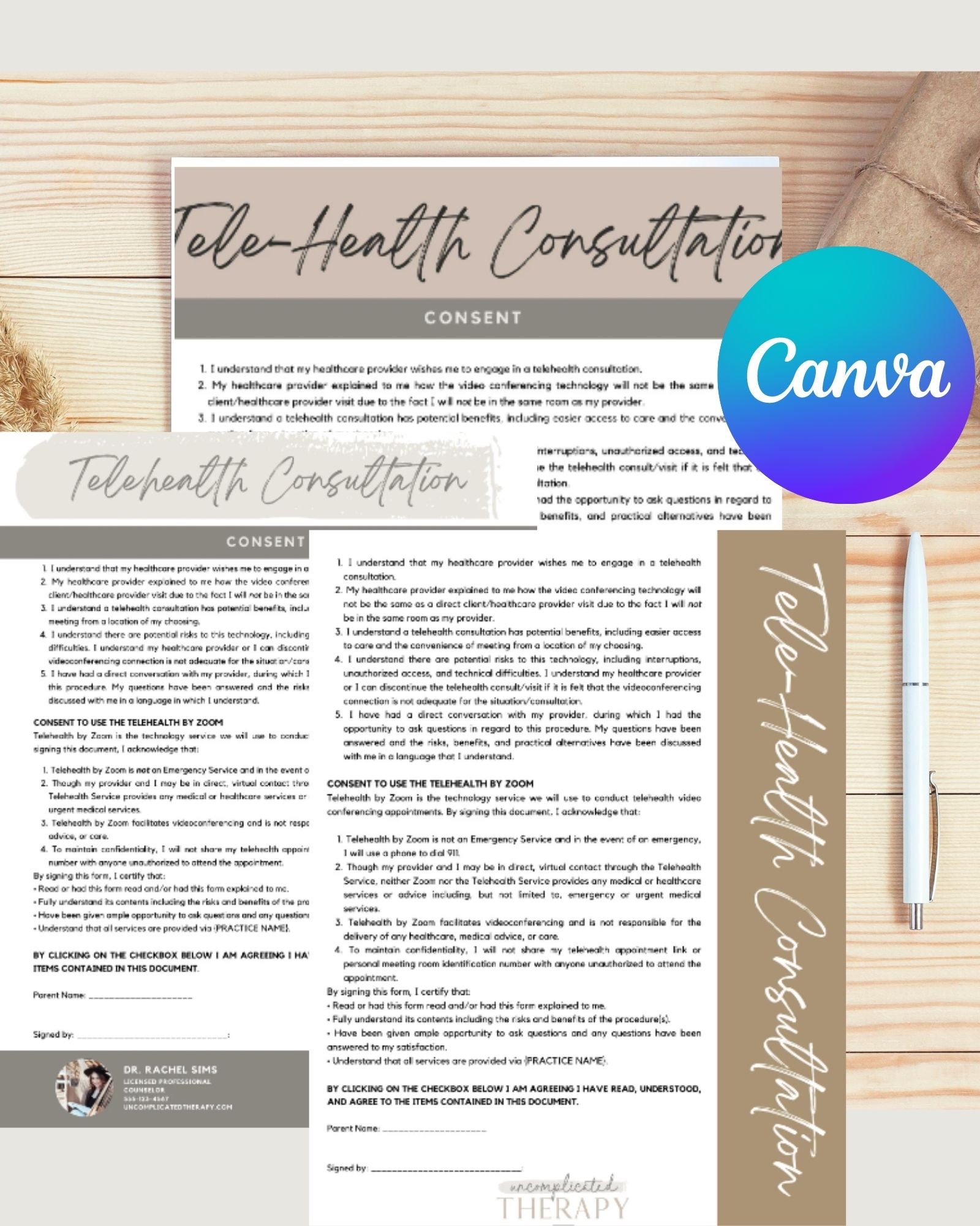 5 Therapy Business Forms (3 Options Each) Bundle CANVA Customizable ...