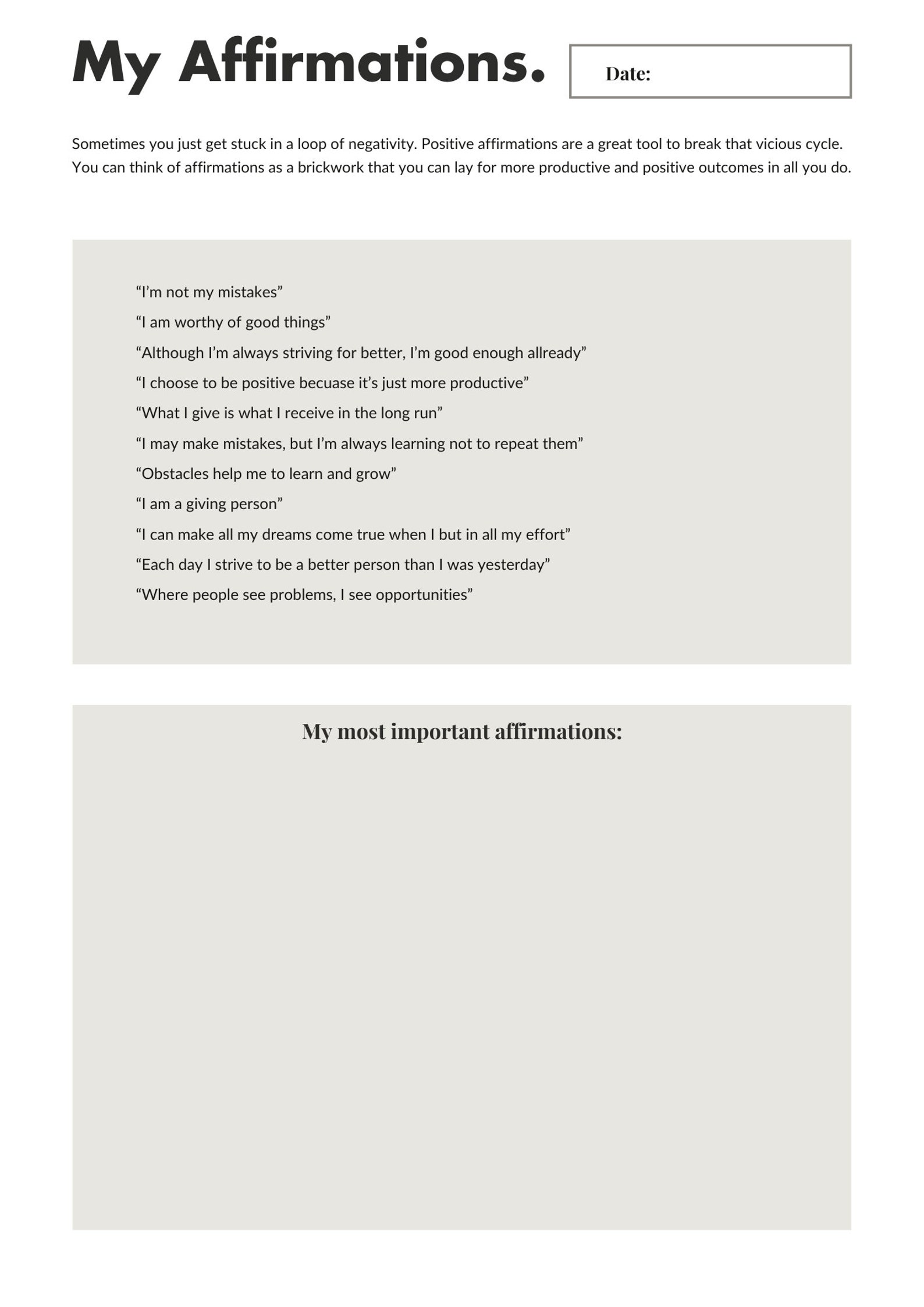 Affirmation|therapy Worksheets|counseling Resources|psychology|cbt ...
