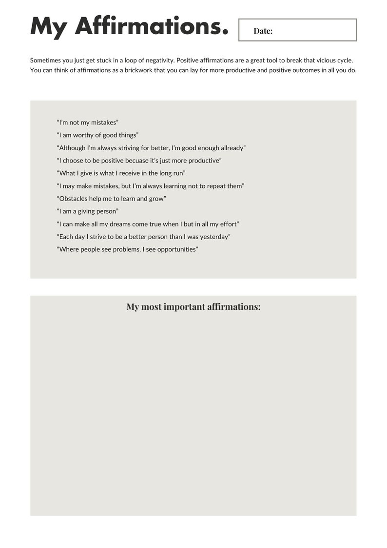 Affirmation|therapy Worksheets|counseling Resources|psychology|cbt ...