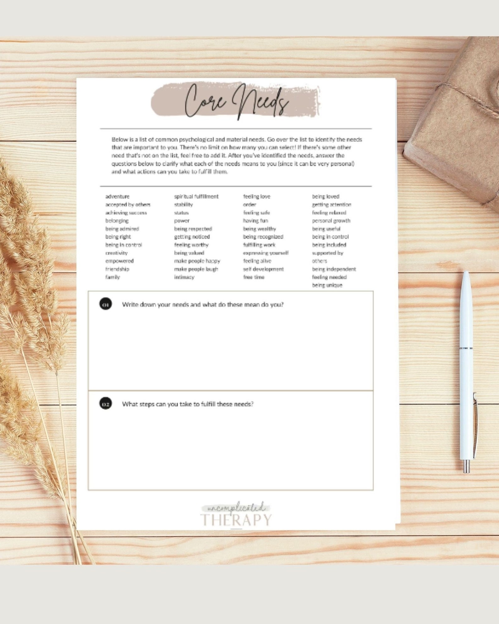Core Needs|therapy Worksheets|counseling Resources|psychology|cbt ...