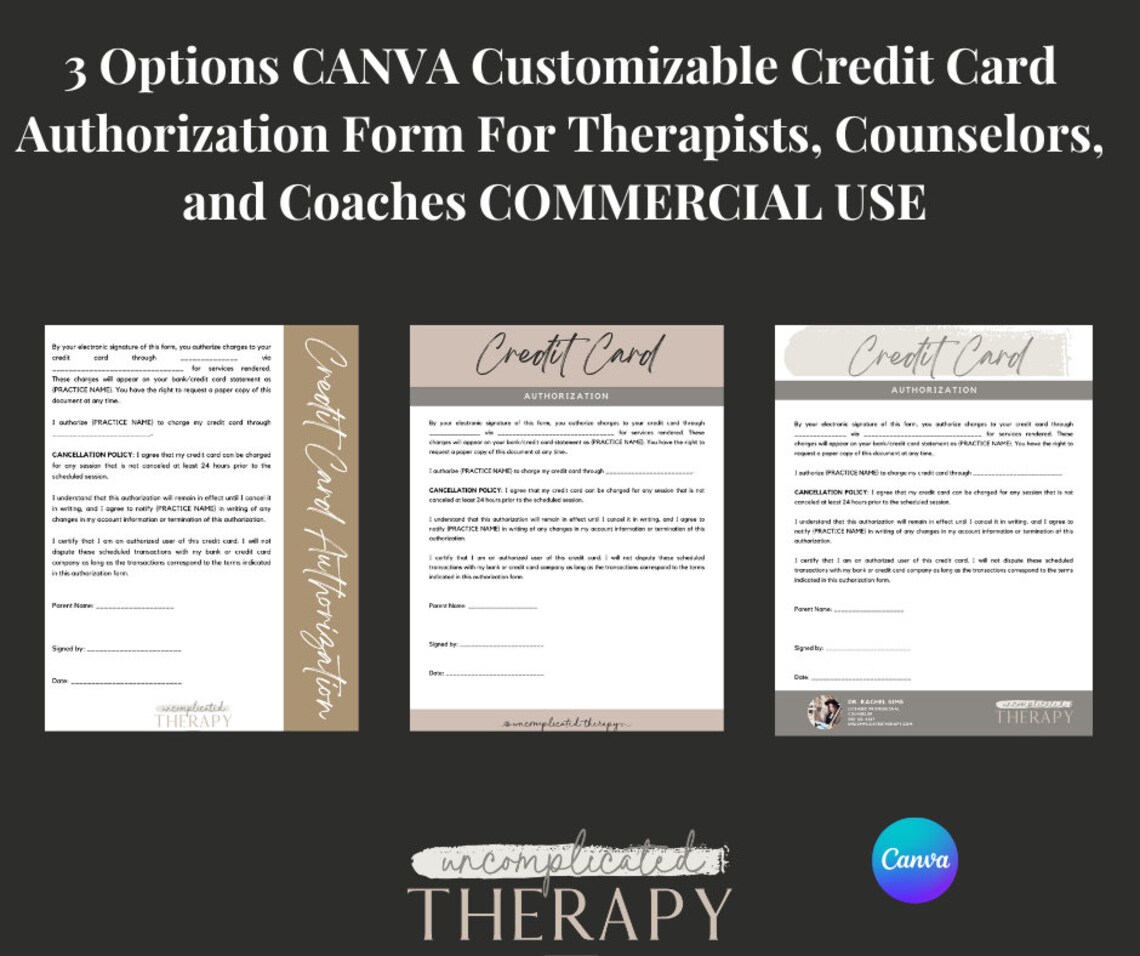 Credit Card Authorization Form 3 Options CANVA Customizable | Etsy