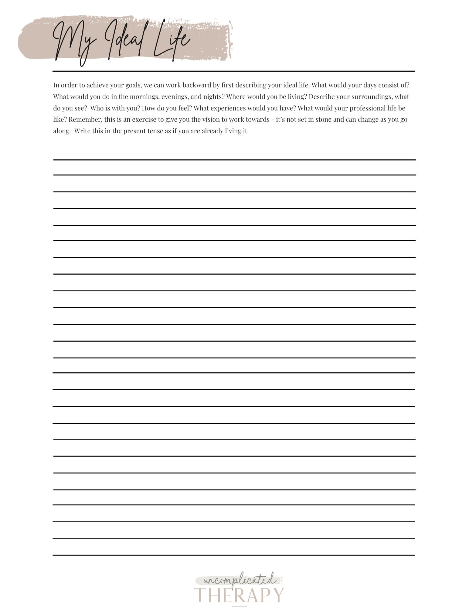 My Ideal Life Worksheet For Therapists, Counselors, Coaches & Clients ...