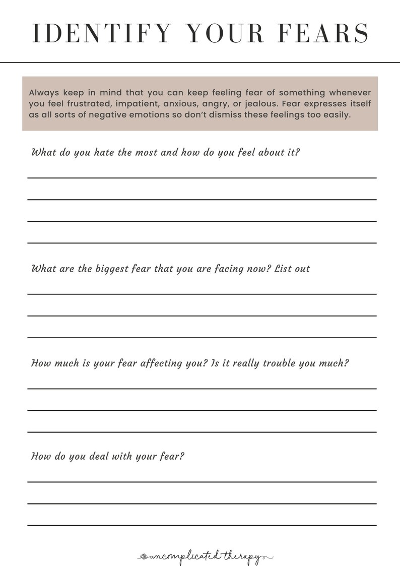 Identifying Your Fears|therapy Worksheets|counseling Resources ...