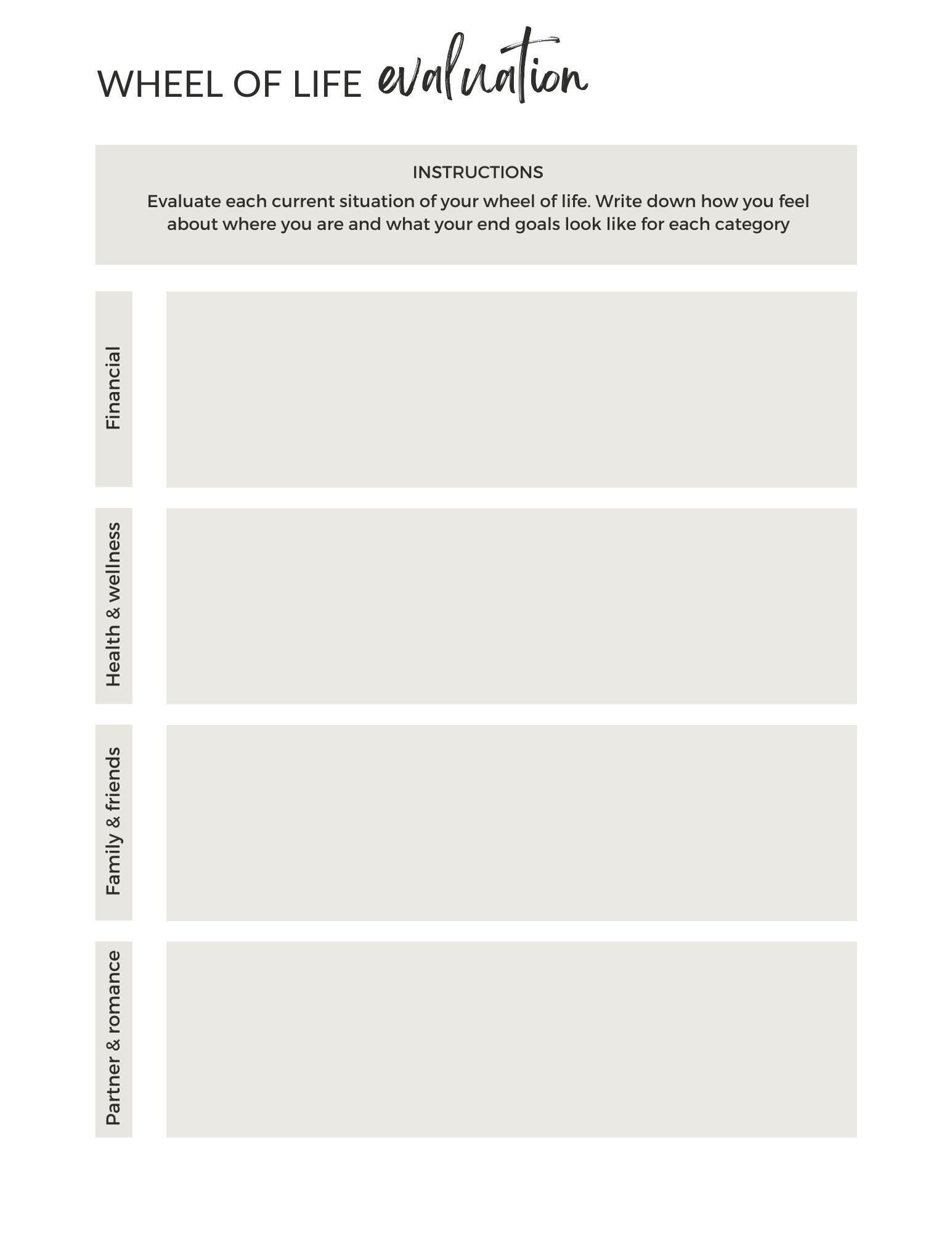 Wheel of Life Tracker: Self-reflection Goal Worksheets (printable PDF ...