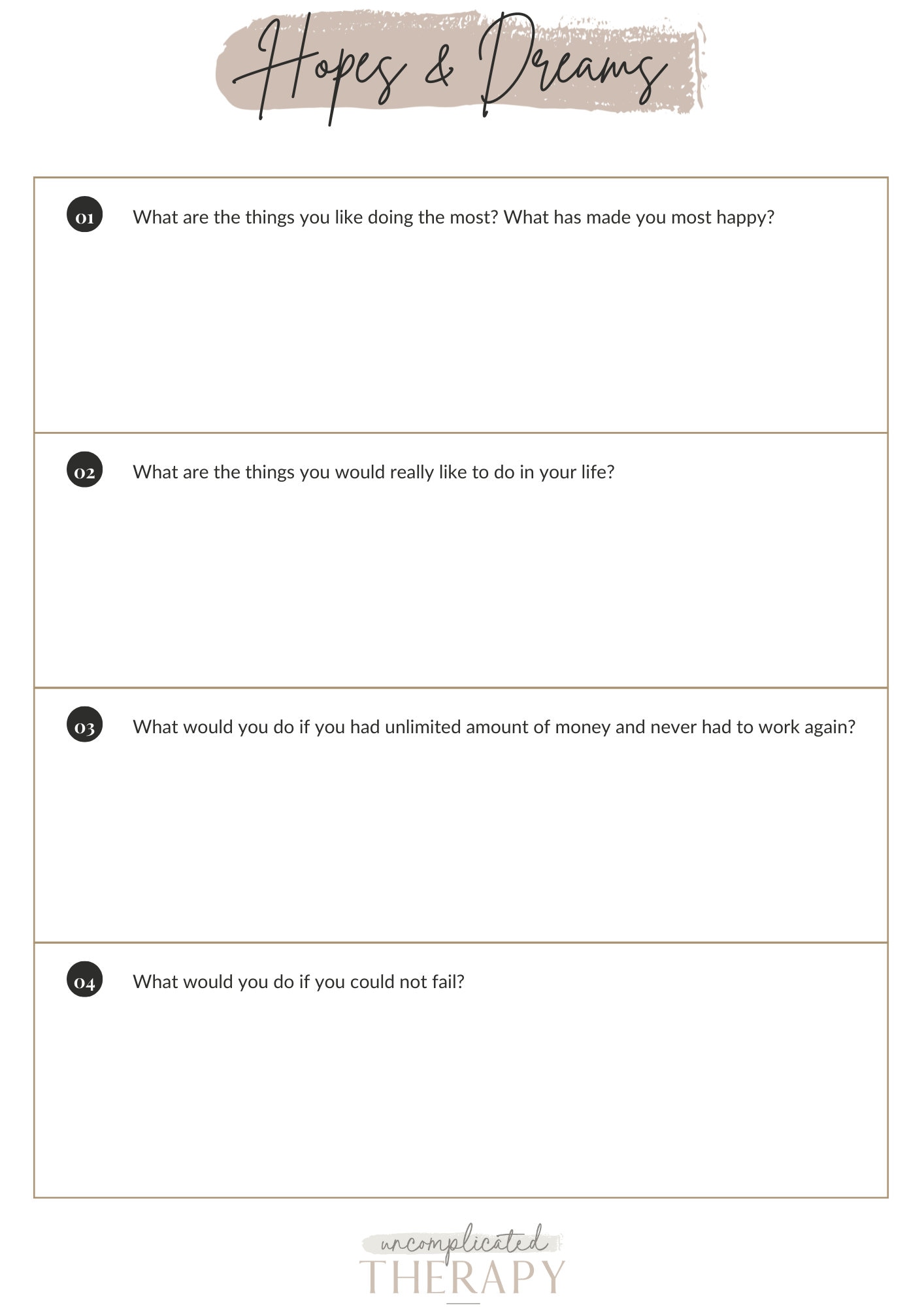 Hopes and Dreams Worksheets (2) For Therapists, Counselors, Coaches ...