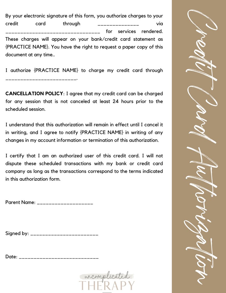 Credit Card Authorization Form, 3 Options CANVA Customizable for ...