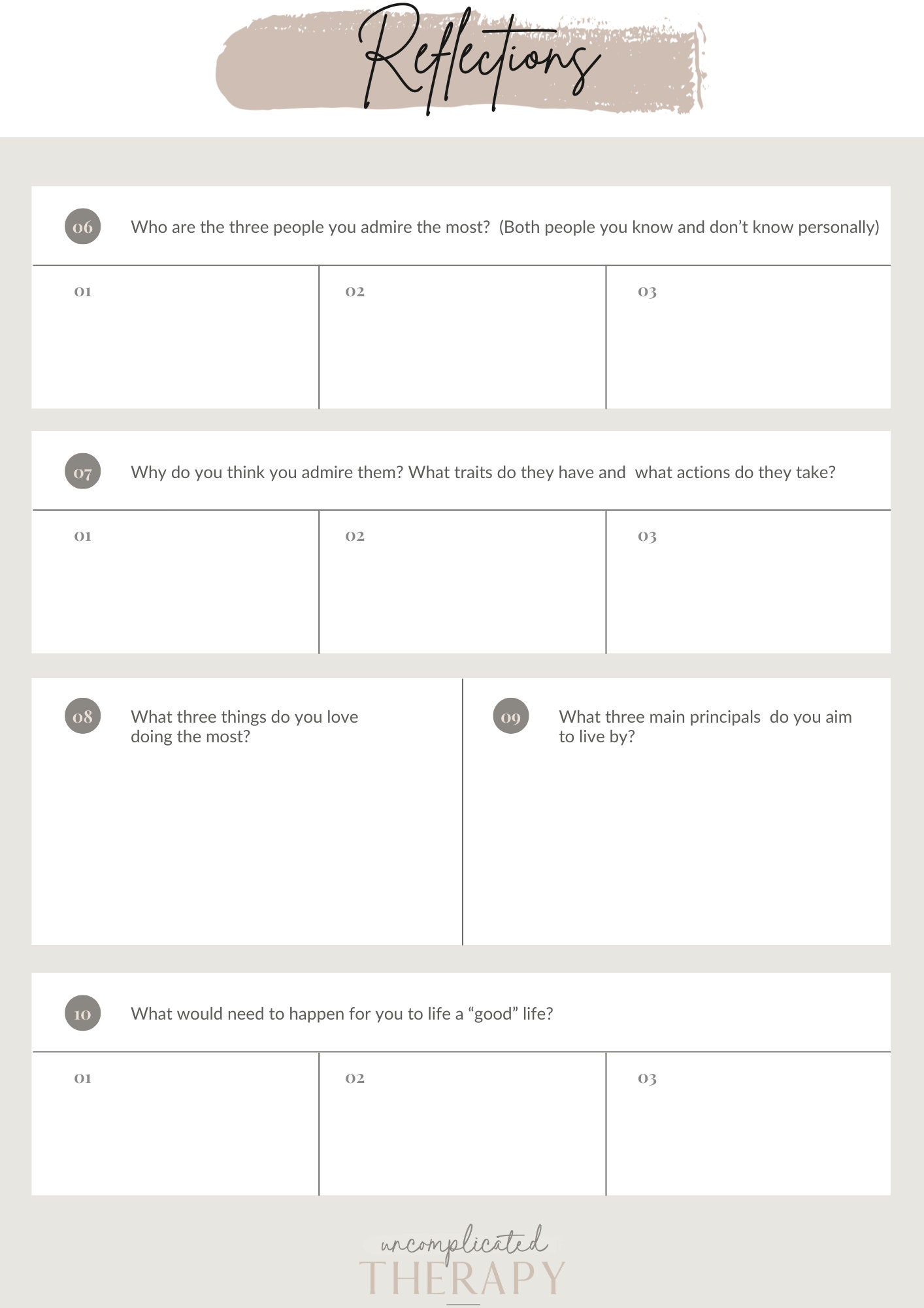 My Reflections Worksheets (2) For Therapists, Counselors, Coaches & Clients — Uncomplicated Therapy