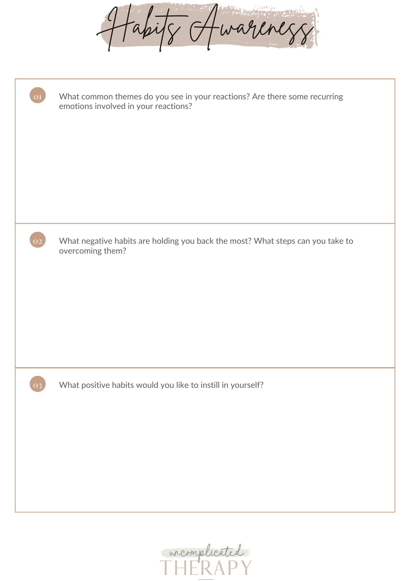 Habit Awareness Worksheets (2) For Therapists, Counselors, Coaches ...