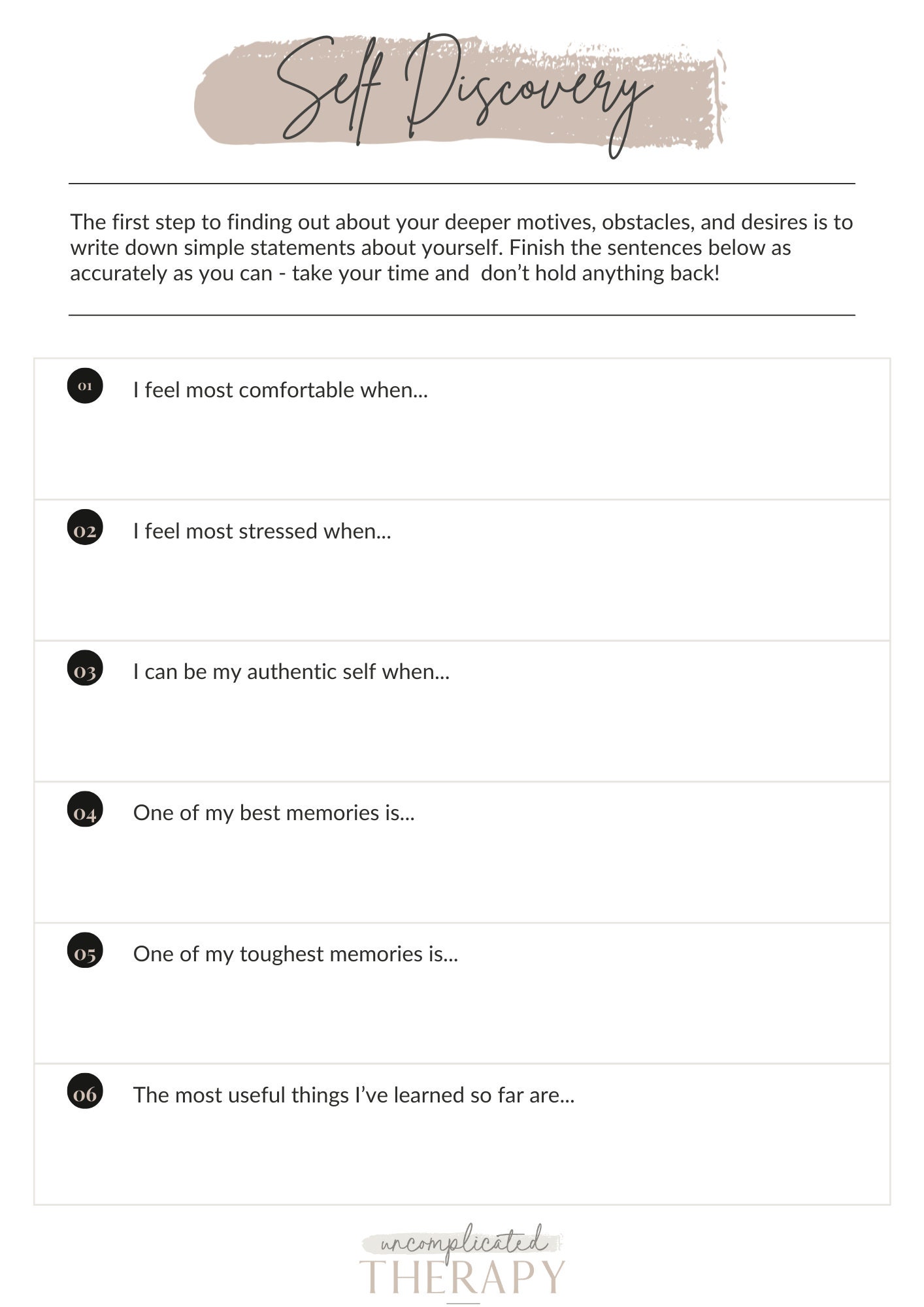Self Discovery therapy Worksheets counseling Resources psychology cbt