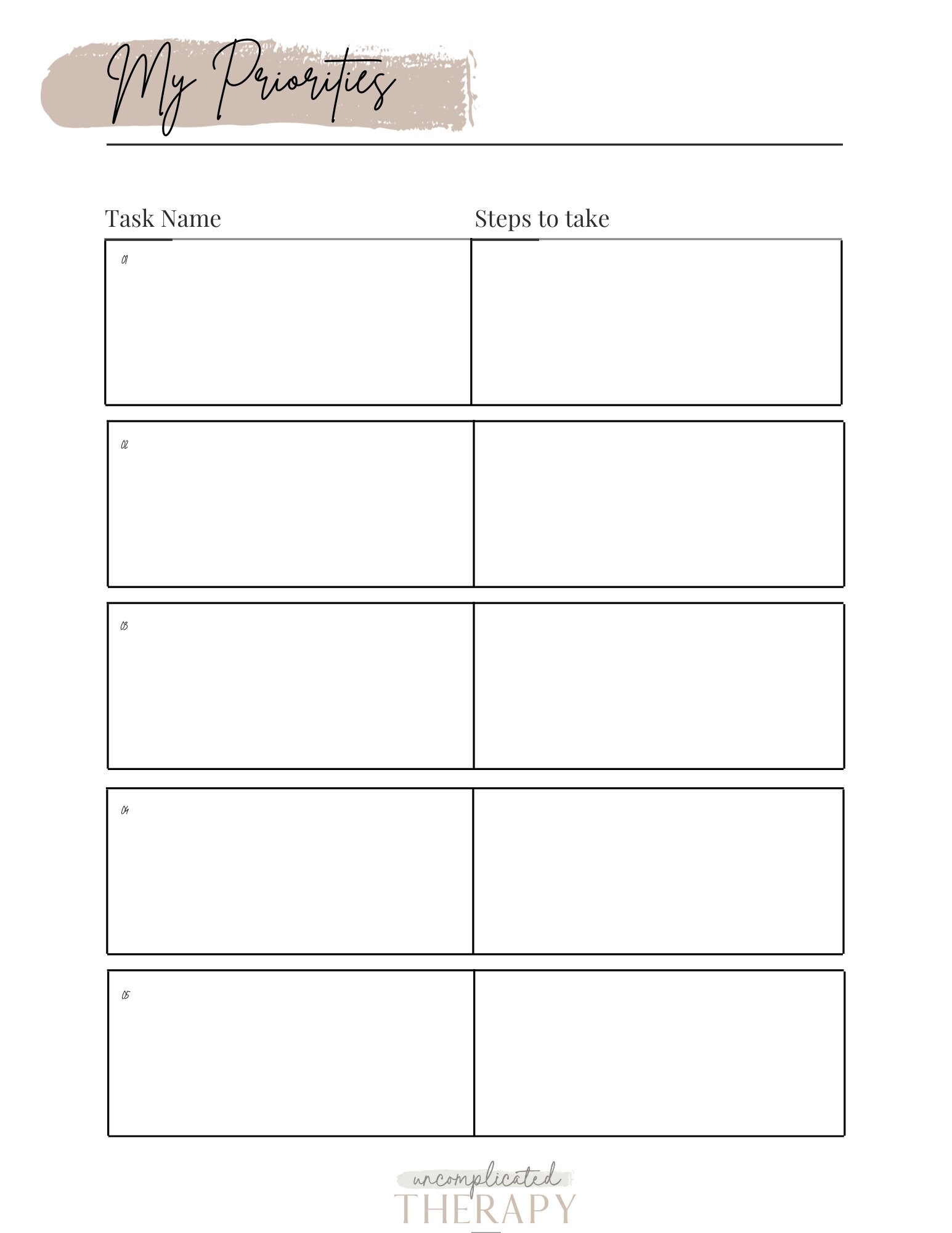 Action Priority, Action Matrix Worksheets (2) For Therapists ...