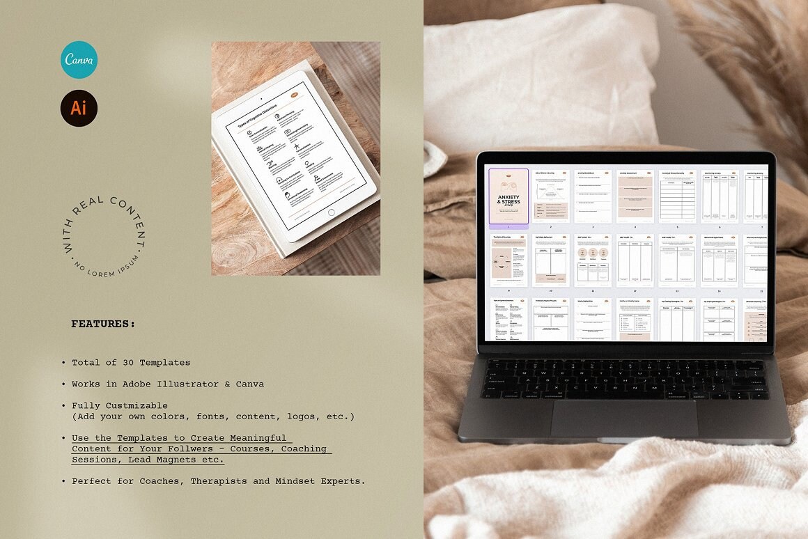 30 CANVA Stress & Anxiety Therapy Worksheets Counseling - Etsy