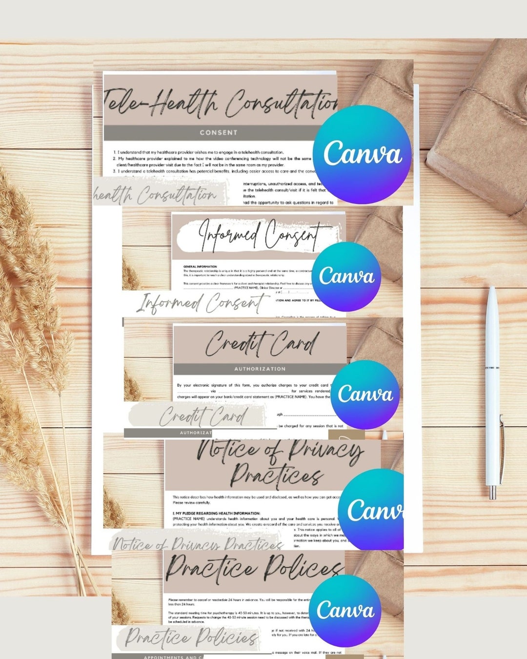 5 Therapy Business Forms (3 Options Each) Bundle CANVA Customizable ...