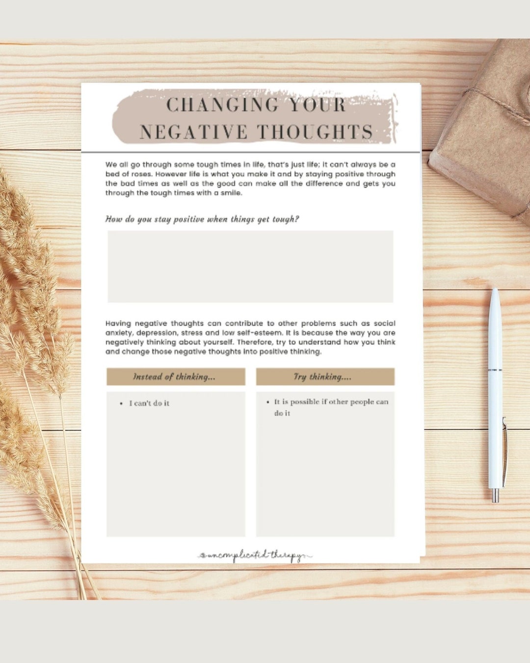 Challenging Negative Thoughts|therapy Worksheets|counseling Resources ...