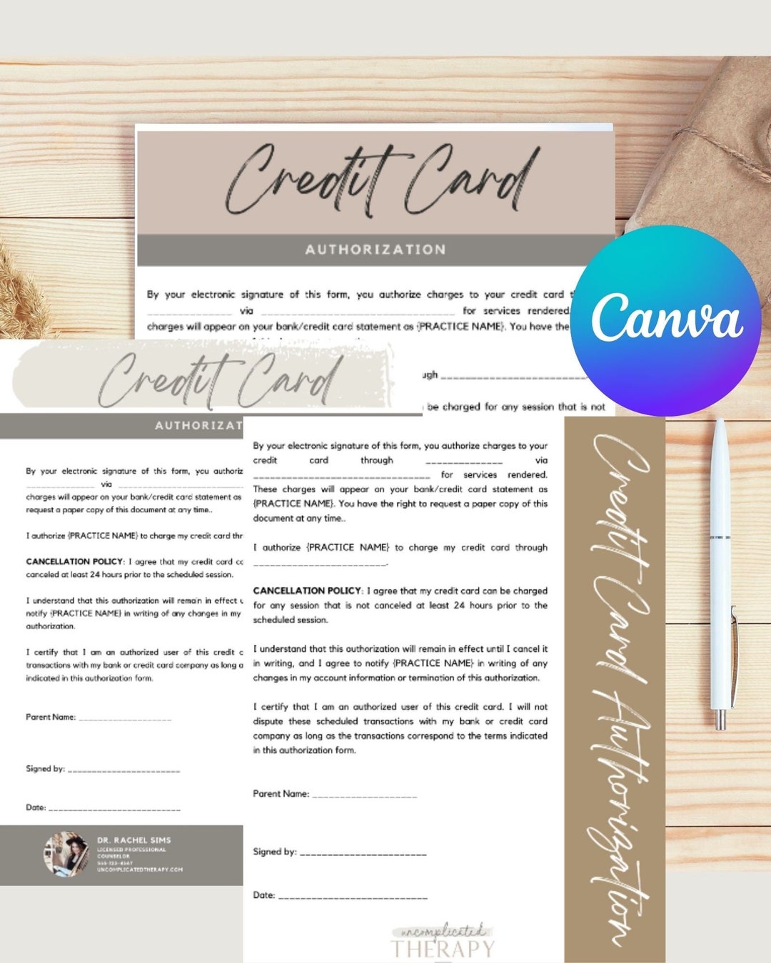 Credit Card Authorization Form, 3 Options CANVA Customizable for ...