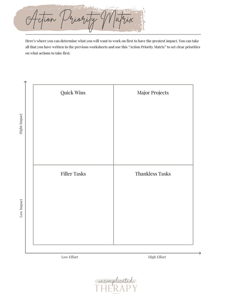 Action Priority & Matrix|therapy Worksheets|counseling Resources ...