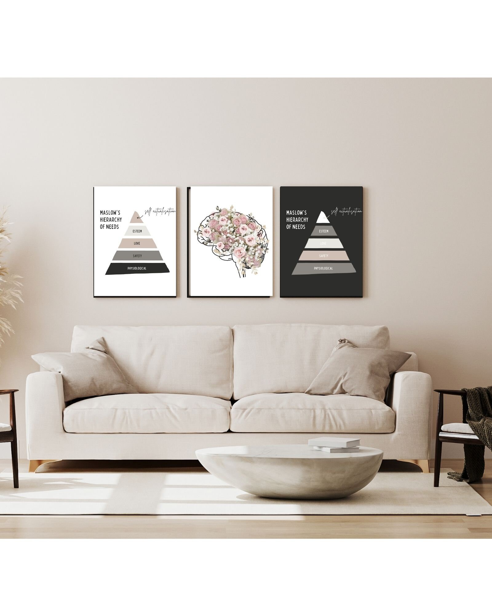 Maslow's Hierarchy of Needs (Black) Print Poster, Therapy/ Mental ...