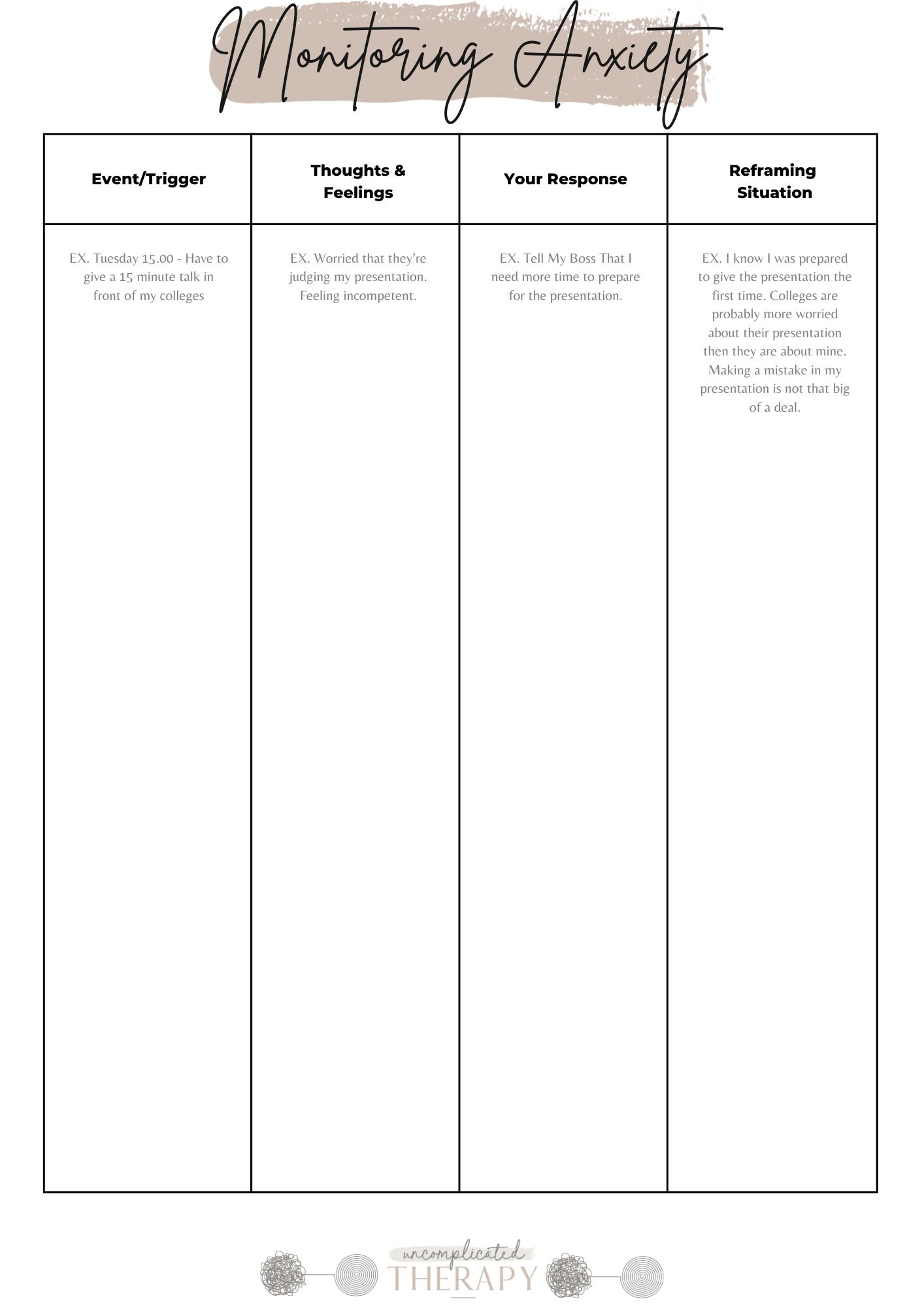 Monitoring Anxiety Worksheets (2) For Therapists, Counselors, & Coaches ...