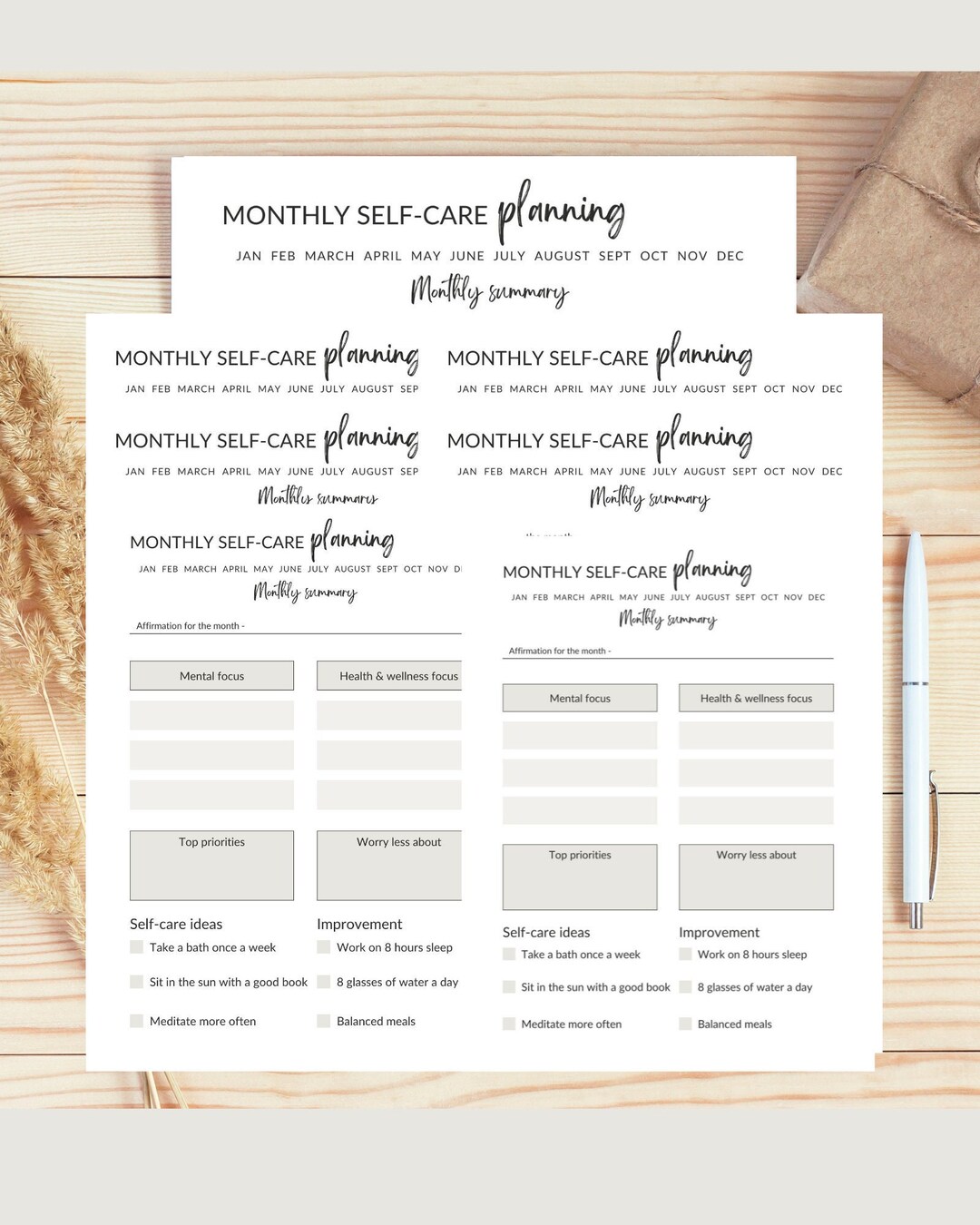 12 Month Monthly Self Care Goal & Improvement Tracker|therapy ...