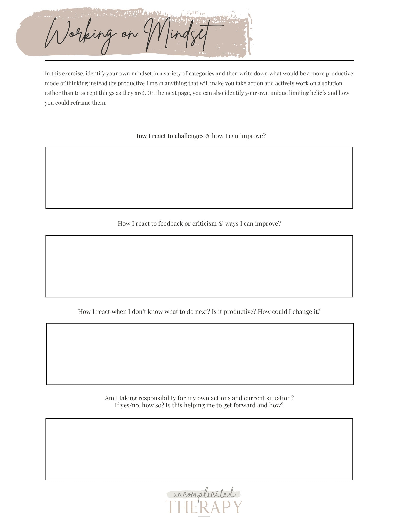 Growth Mindset Worksheets (2) For Therapists, Counselors, Coaches ...