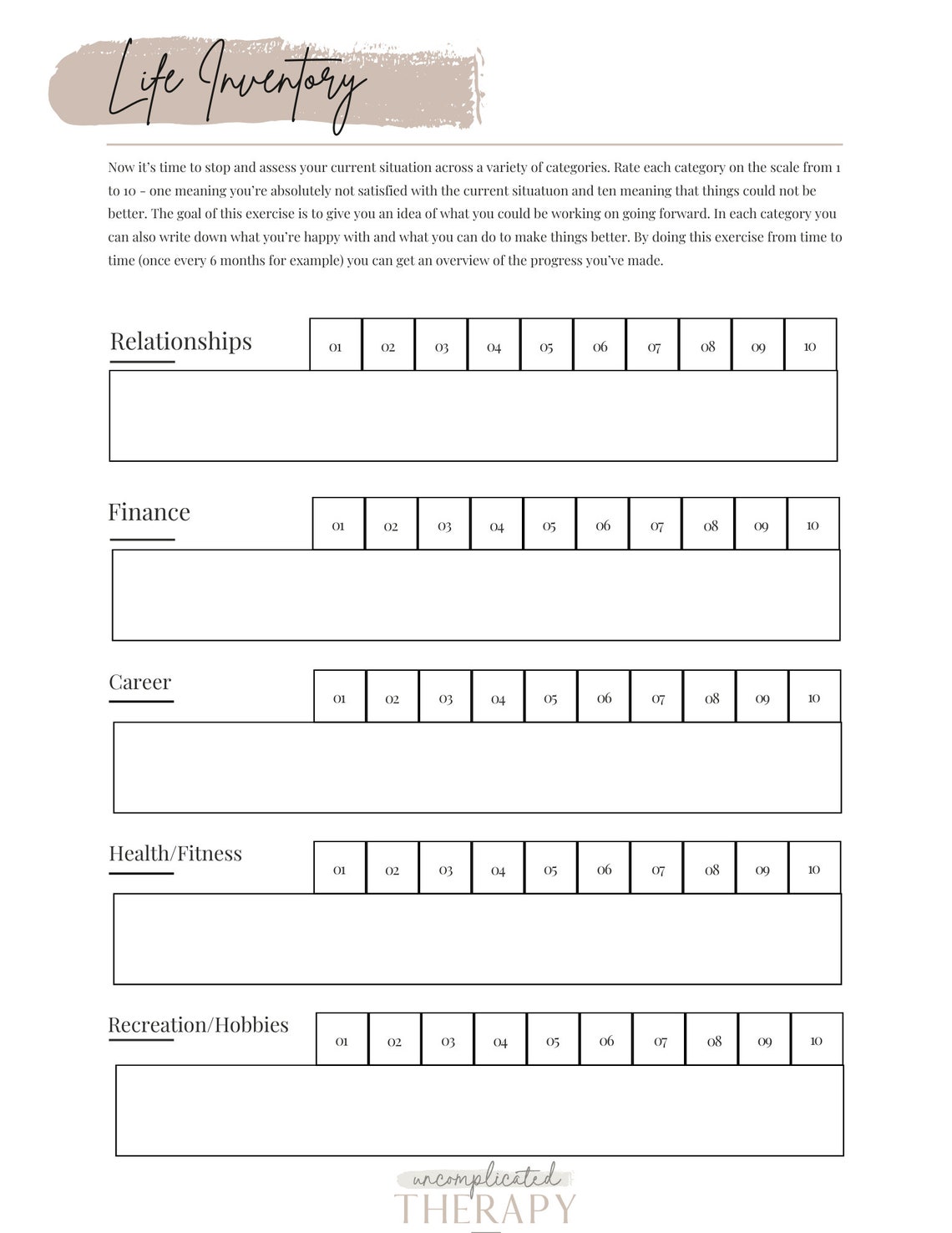 Life Inventory|therapy Worksheets| Counseling Resources |psychology ...