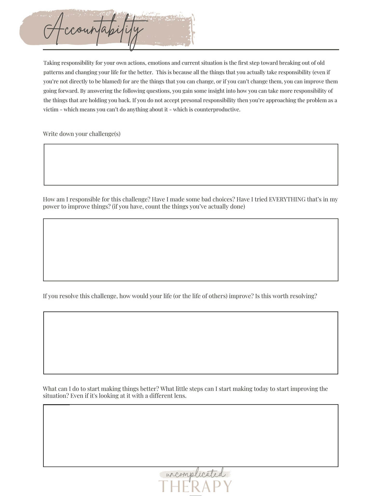 Accountability)|therapy Worksheets|counseling Resources |psychology ...
