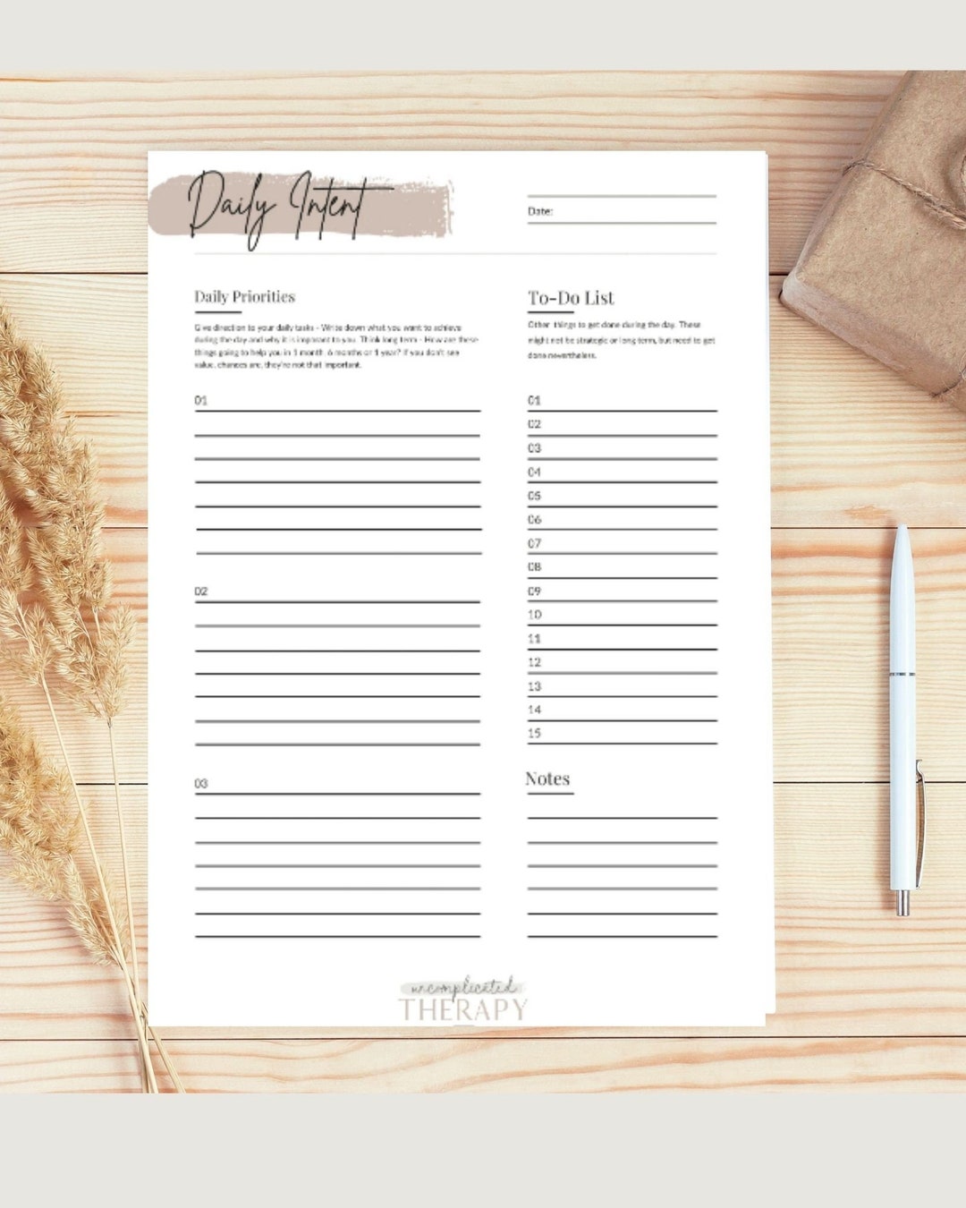 Daily Intent Worksheet |therapy Worksheets|counseling Resources ...
