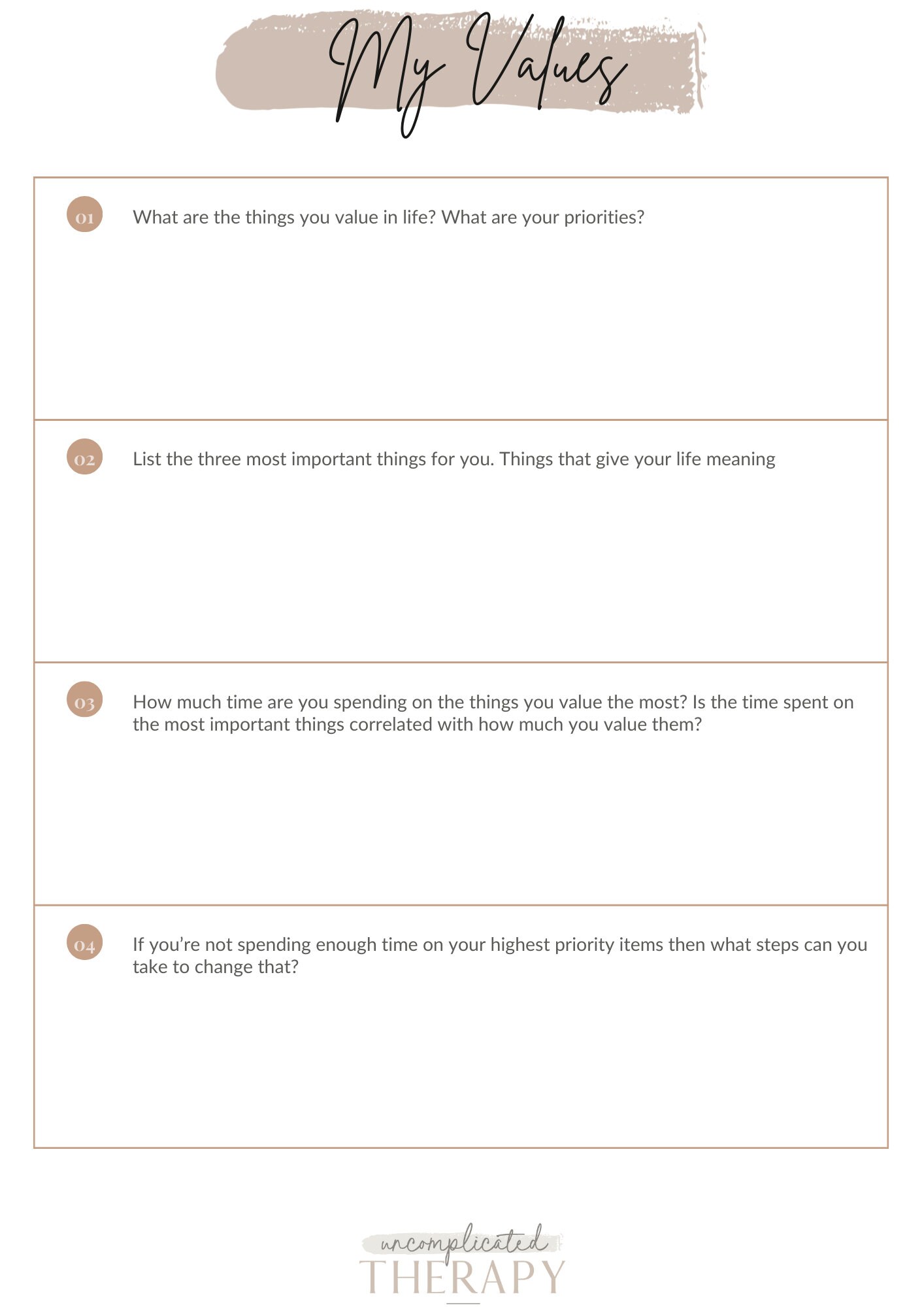 My Values |therapy Worksheets|counseling Resources|psychology|social ...